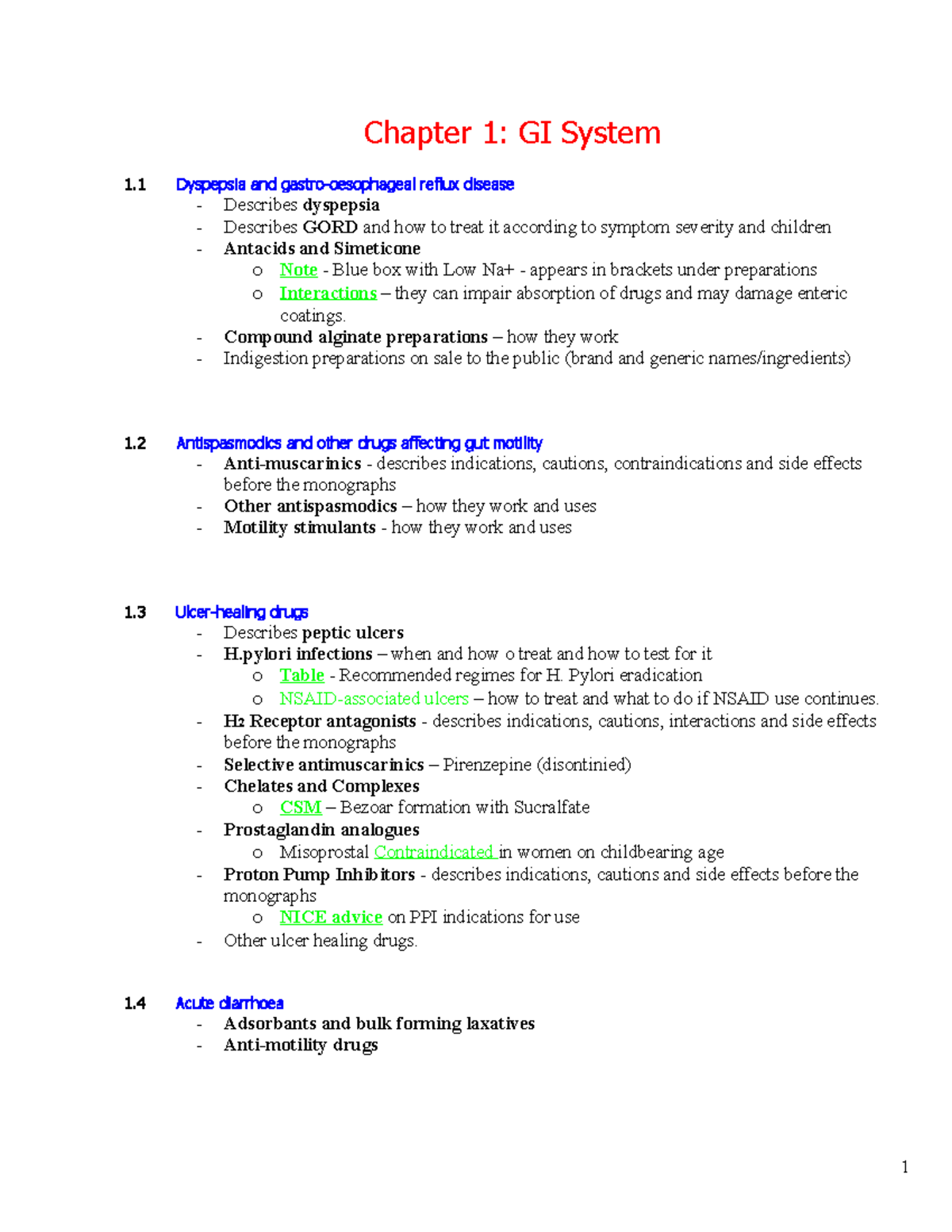 Chapter 1- Gitsys - GI Tract BNF - Chapter 1: GI System 1 Dyspepsia and ...