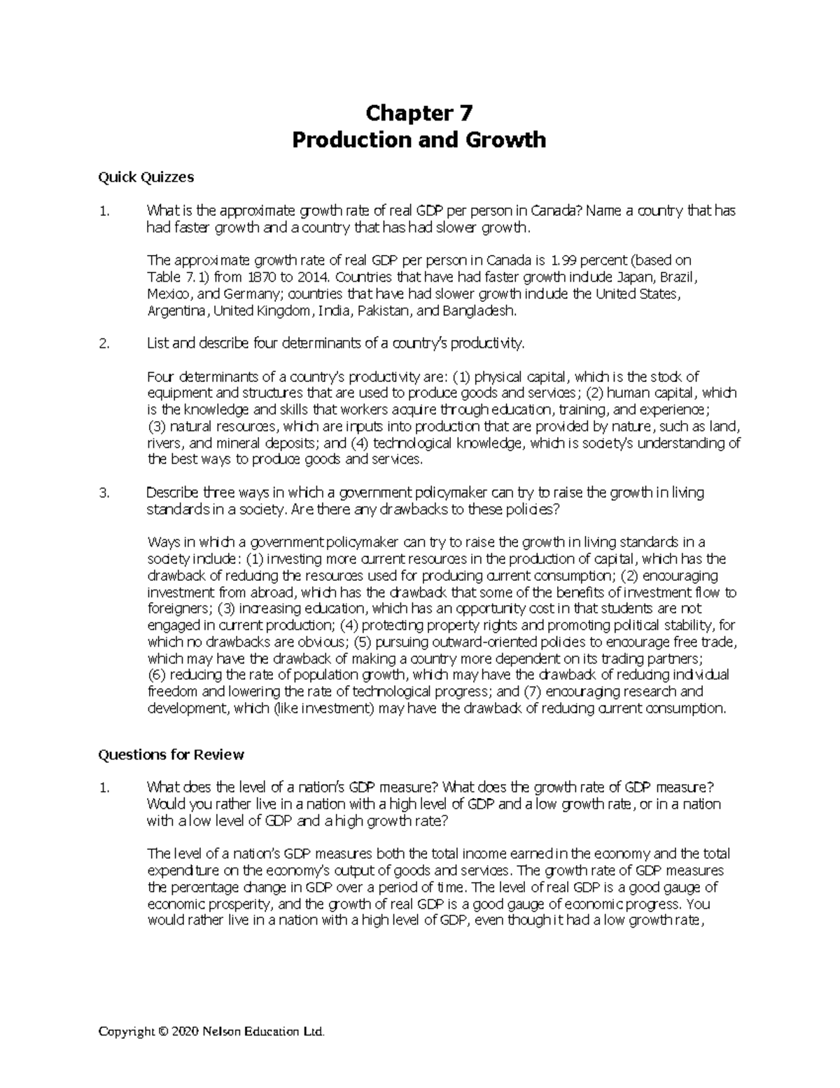 Chapter 7 Production and Growth - Chapter 7 Production and Growth Quick ...