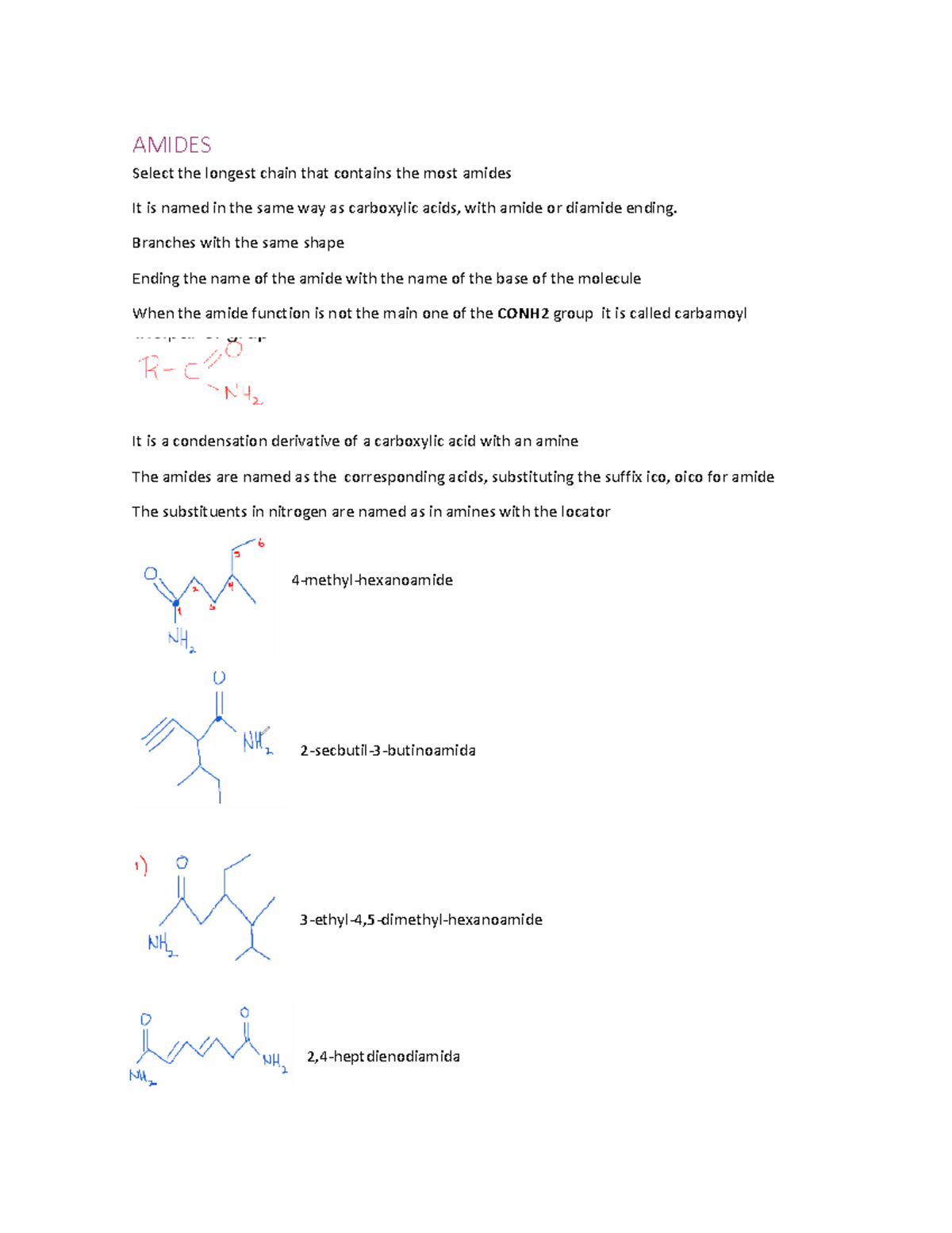 Amides AND Amines - Nomenclature - AMIDES Select the longest chain that contains the most amides ...