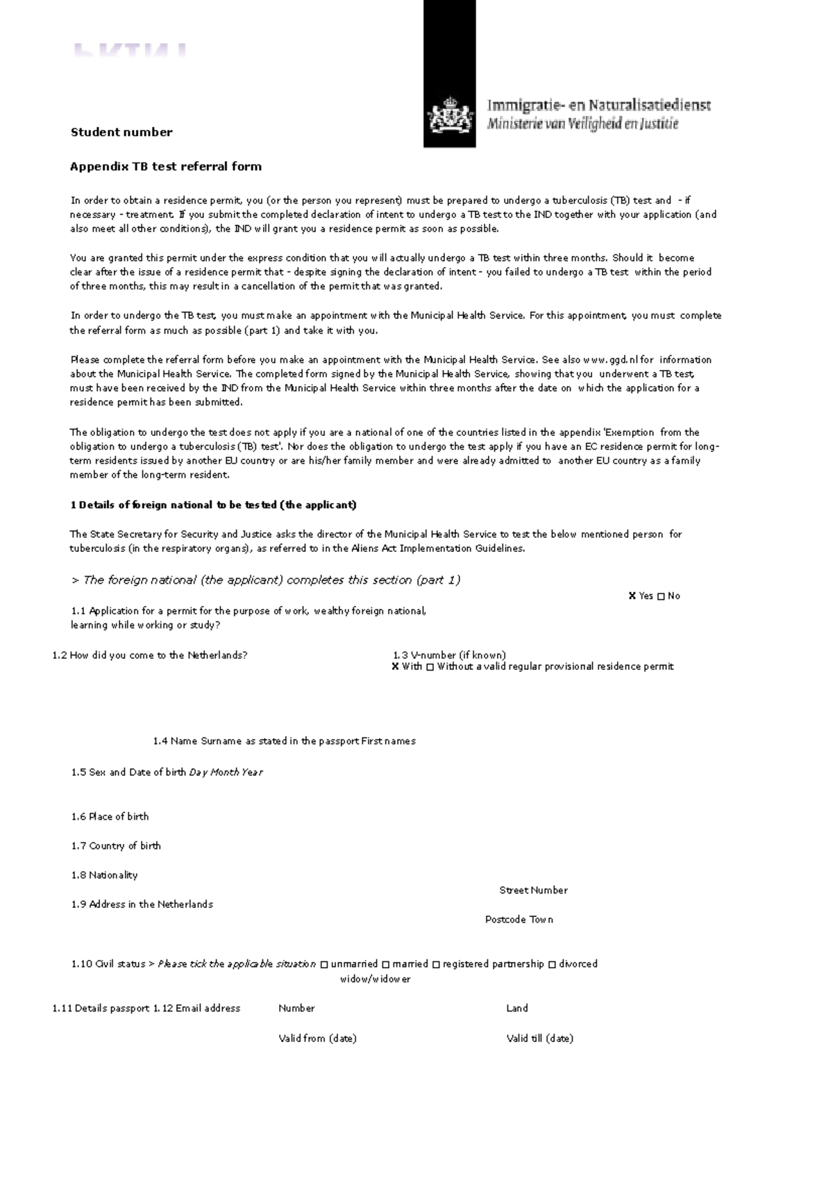 TB form - hdandkl - Student number Appendix TB test referral form In ...
