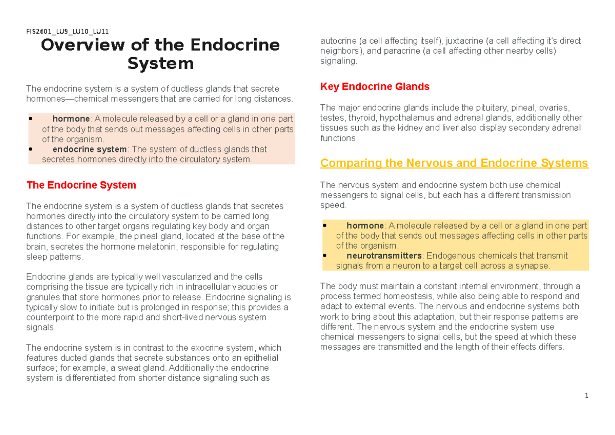 LU9: Introduction to endocrinology/ LU10: Thyroid hormones/ LU11 ...