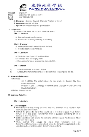 Year 4 Lesson Plan (6th week) - Subject: English IV Date: July 28 ...