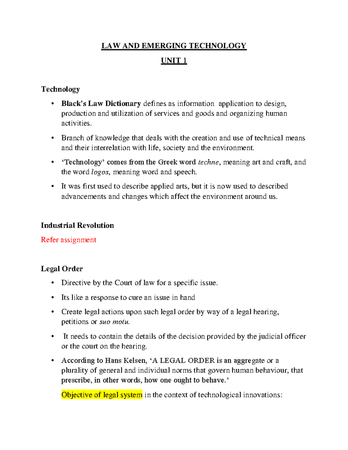 Law and Emerging Technology Notes - LAW AND EMERGING TECHNOLOGY UNIT 1 ...