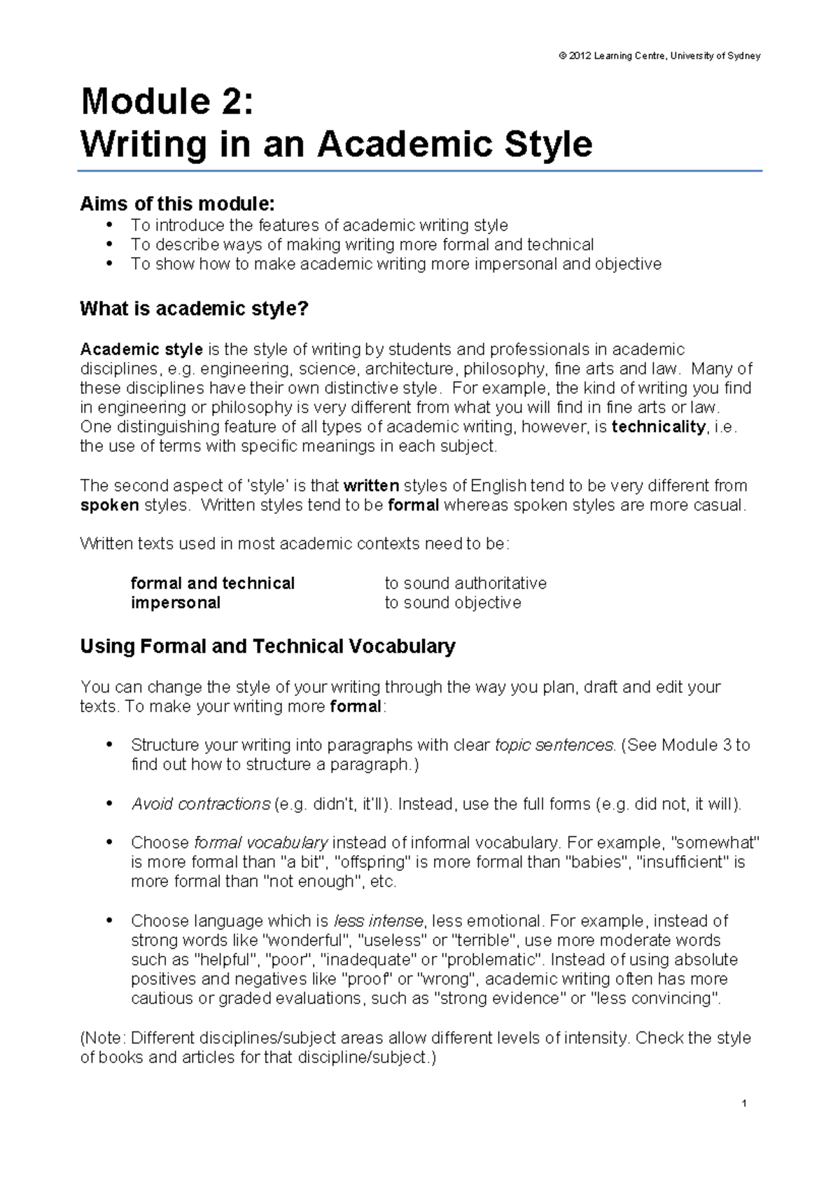 Writing in an academic style - Module 2: Writing in an Academic Style ...