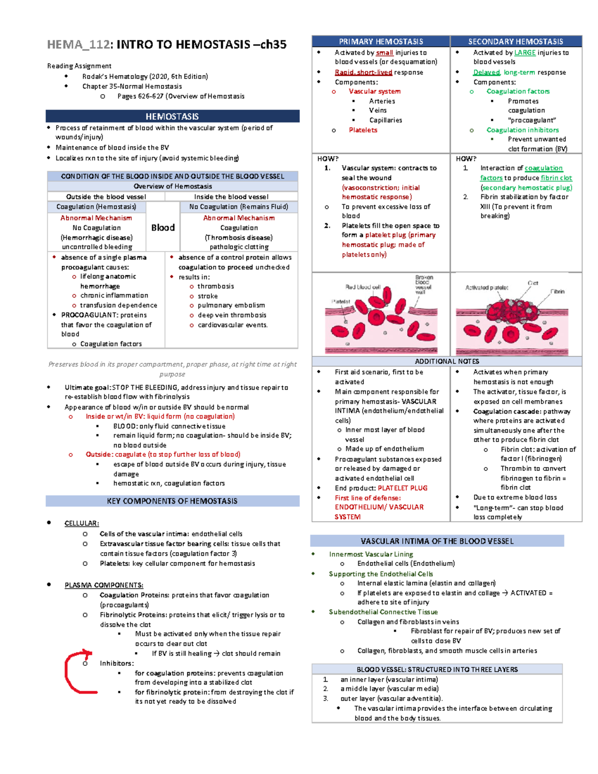 HEMA 112Lec Merged - Lecture notes - HEMA_112: INTRO TO HEMOSTASIS –ch ...