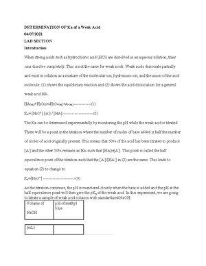 Kinetics Lab - Lab report - CHEM 126 LAB February 10th 2021. Experiment ...