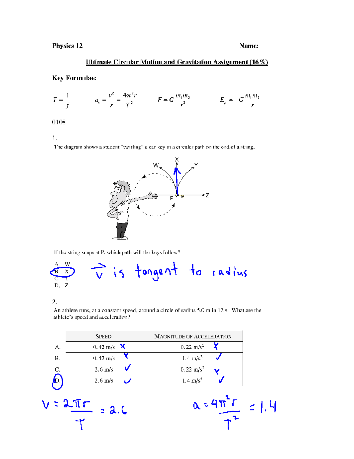 Ultimate Circular Motion Review Answers - Physics 12 Name: Ultimate ...