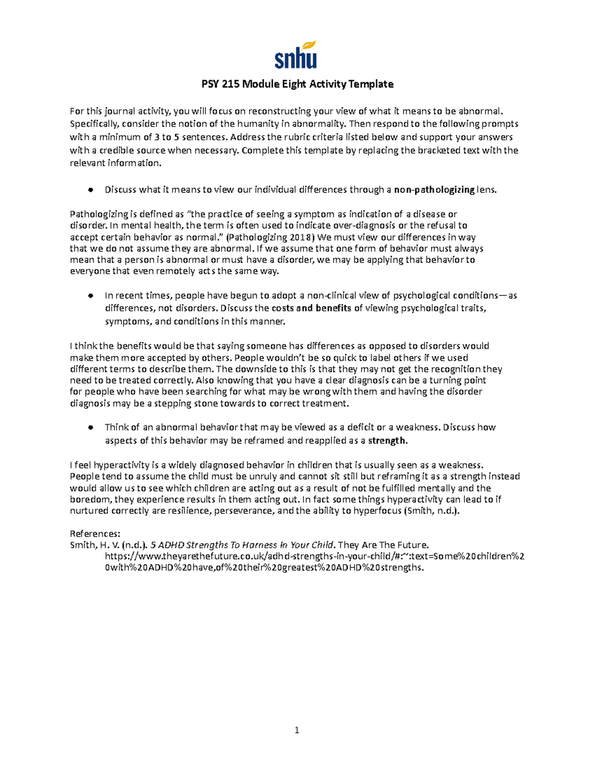 PSY 215 Module Eight Activity Template - PSY 215 Module Eight Activity ...