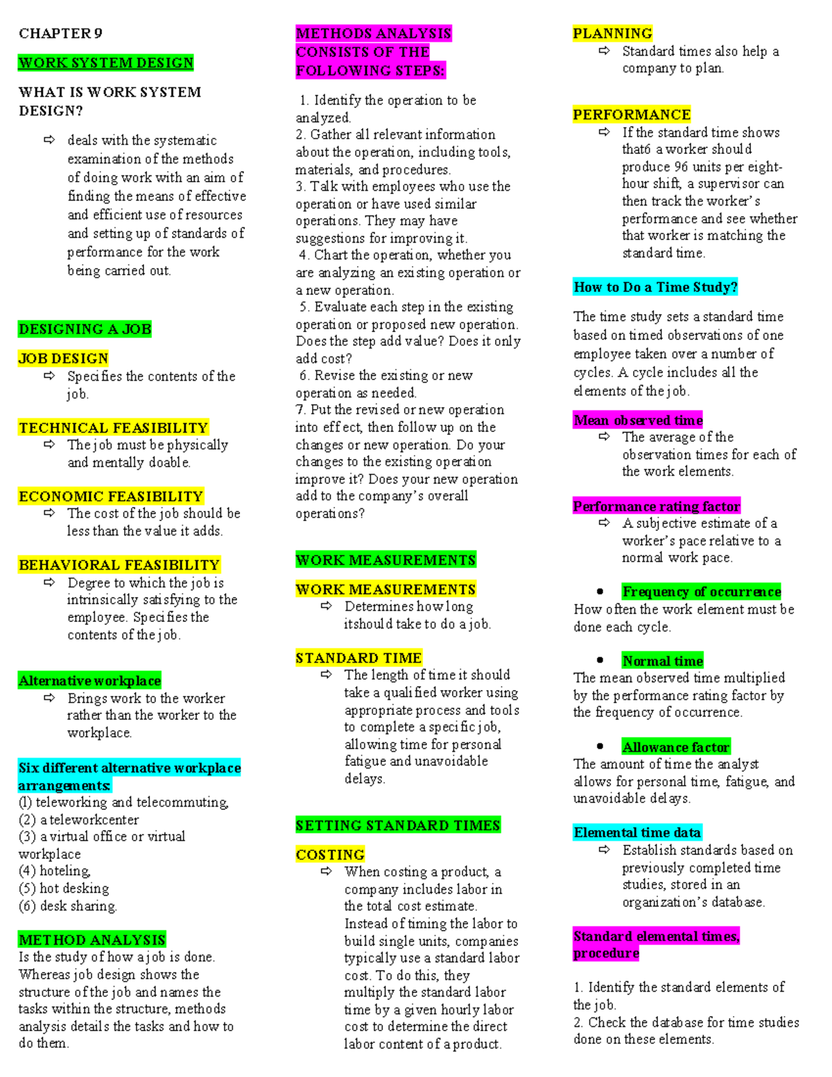 Chapter 9 - Study materials - CHAPTER 9 WORK SYSTEM DESIGN WHAT IS WORK SYSTEM DESIGN? deals ...