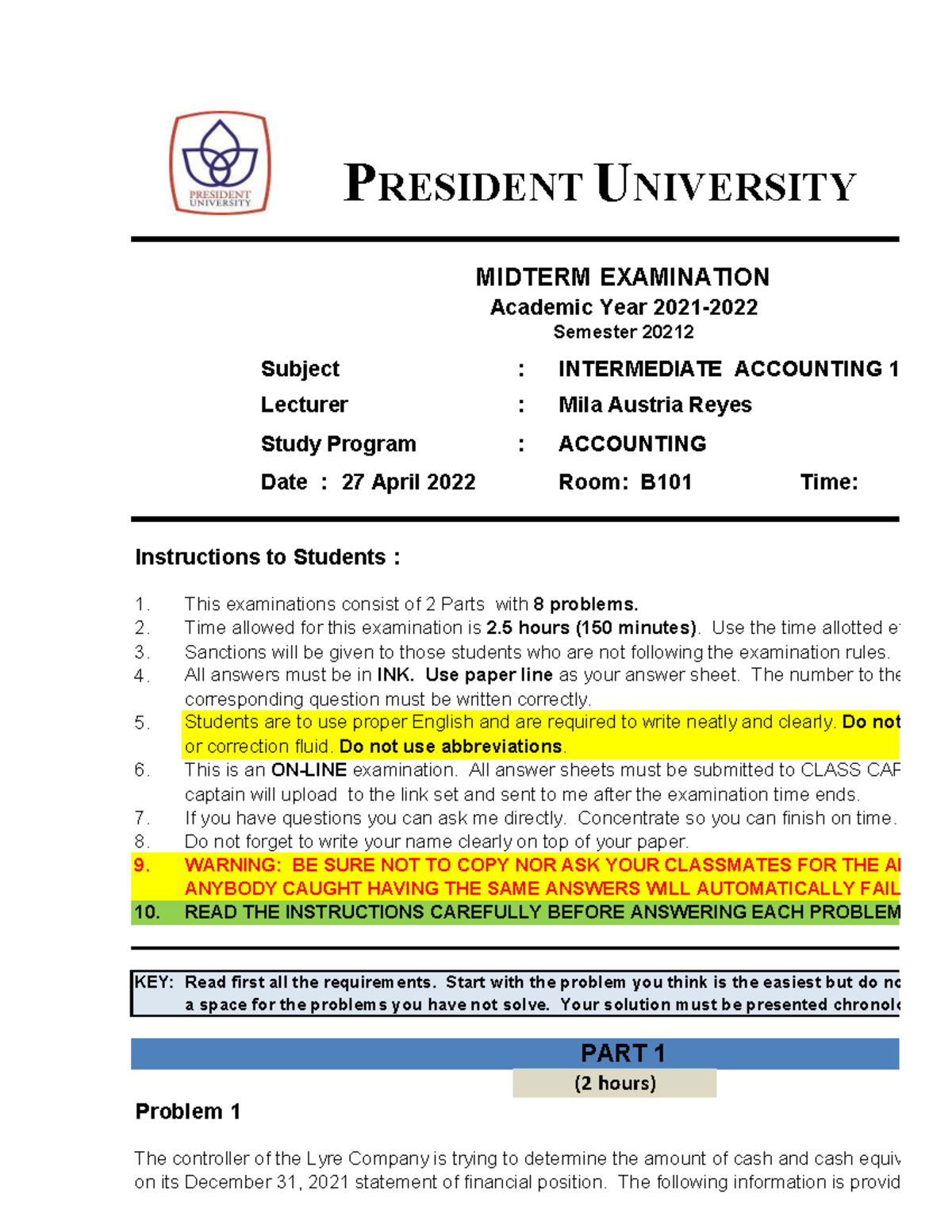Intermediate Accounting 1 - Subject : INTERMEDIATE ACCOUNTING 1 (M-C ...