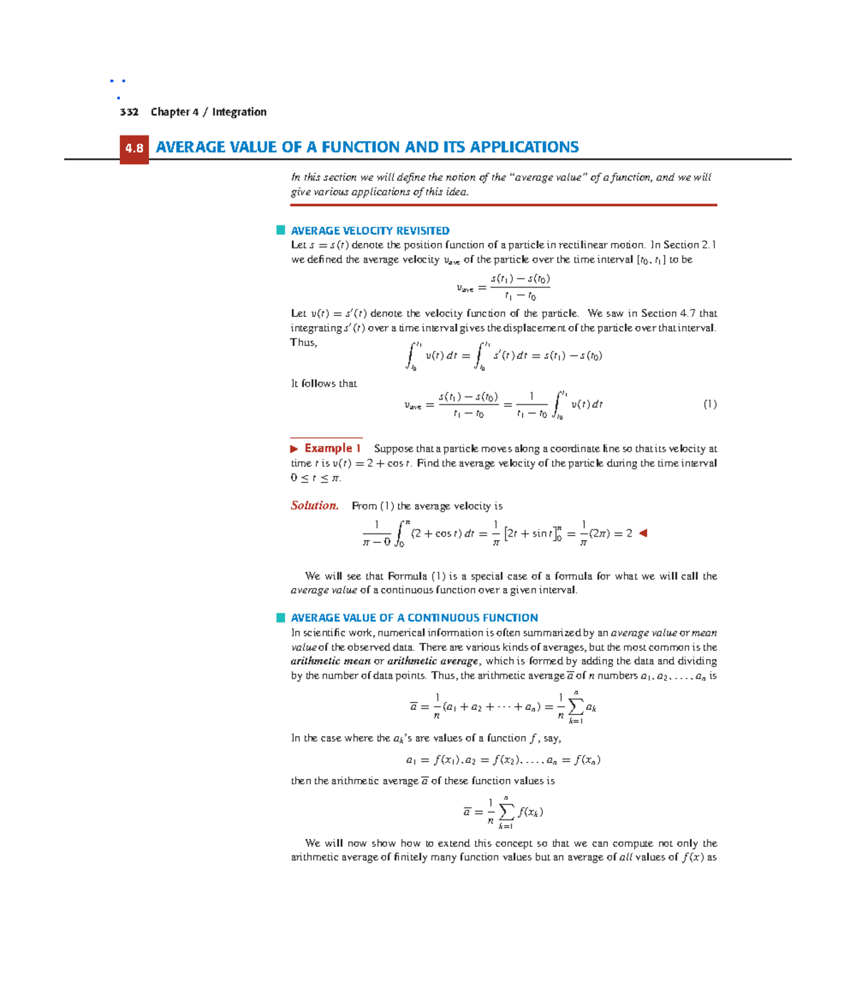 Math work ch4-8 - Math work - 332 Chapter 4 / Integration 4 AVERAGE VALUE OF A FUNCTION AND ITS ...