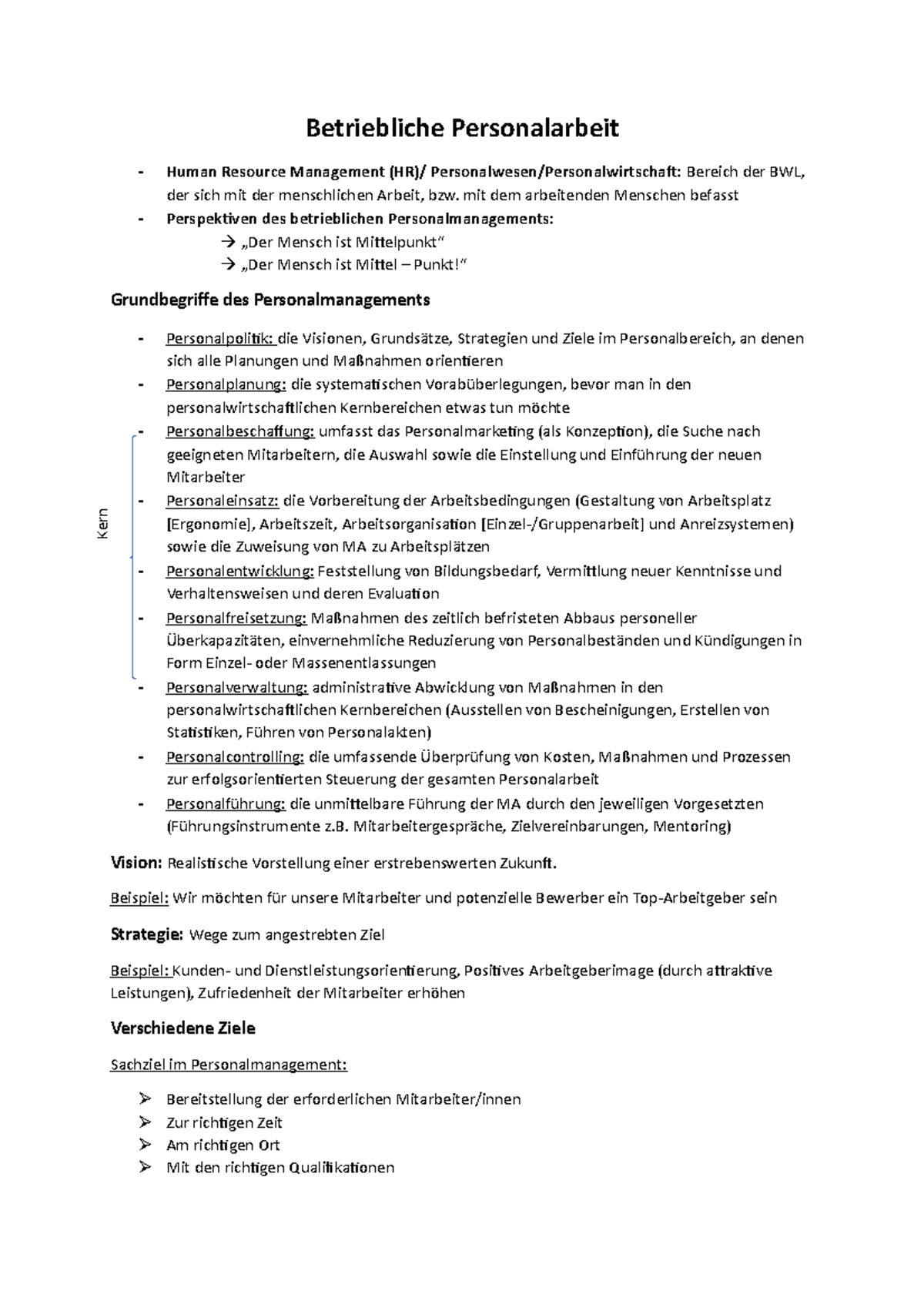 Betriebliche Personalarbeit Zusammenfassung - Betriebliche ...