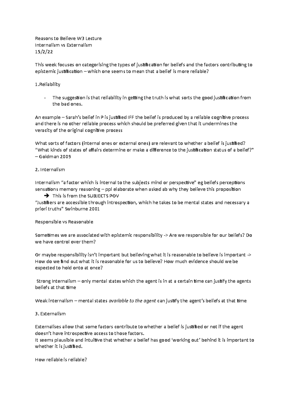 W3 Internalism vs Externalism 15 - Reasons to Believe W3 Lecture ...