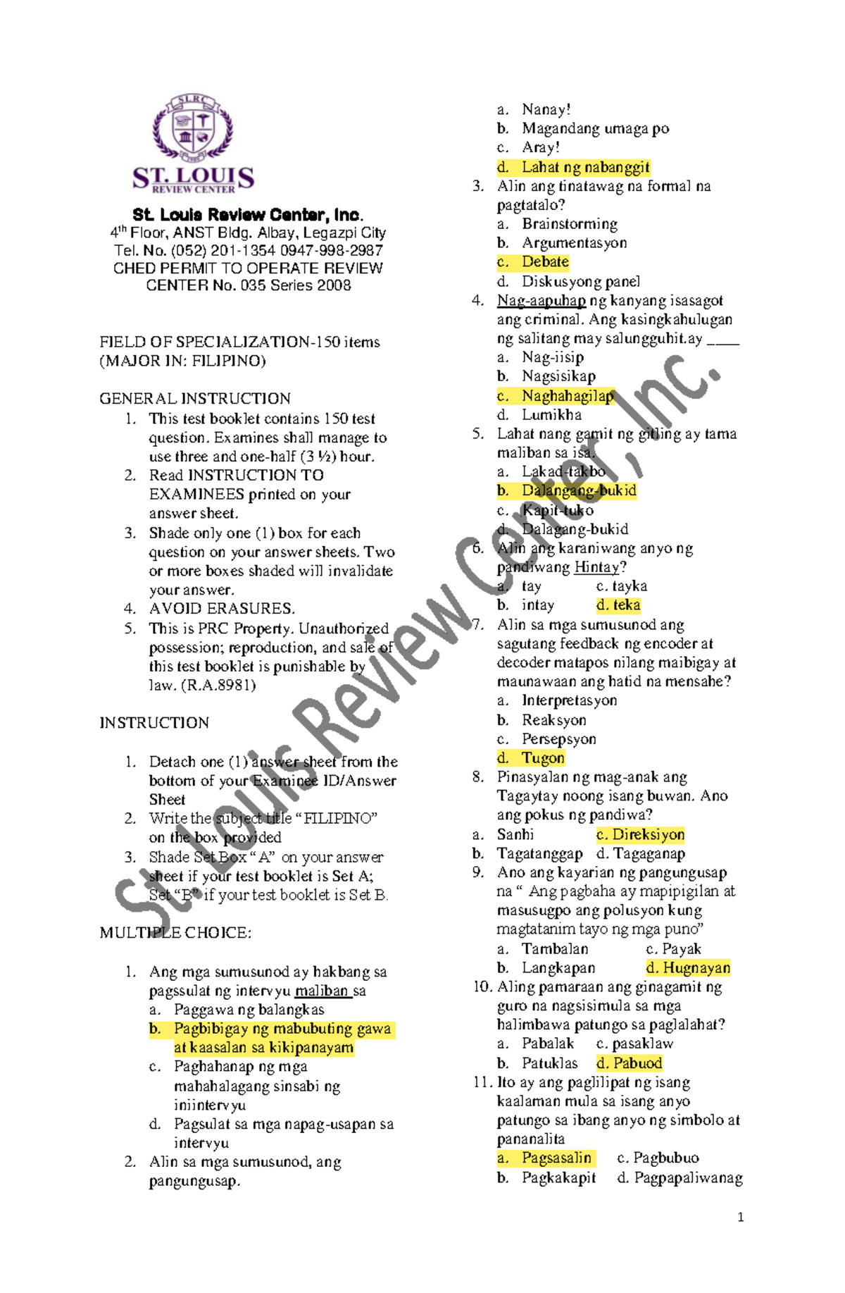 Filipino Major Level 2 - useful - St. Louis Review Center, Inc. 4 th ...