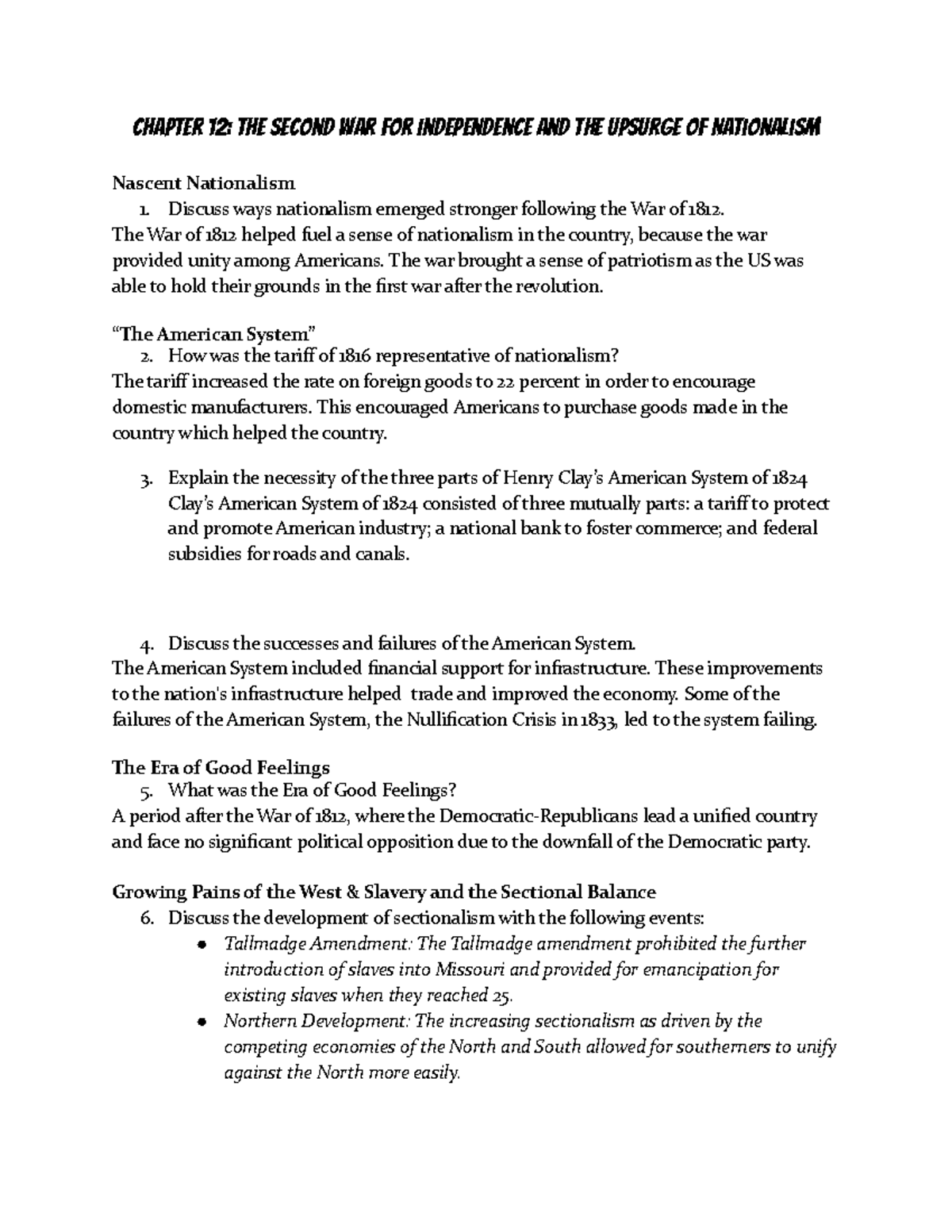 Copy of Chapter 12 The Second War for Independence and the Upsurge of ...