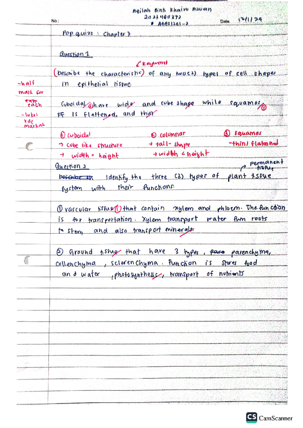 Bio122 tutorial chapter 7 - applied science - CamScanner - Studocu