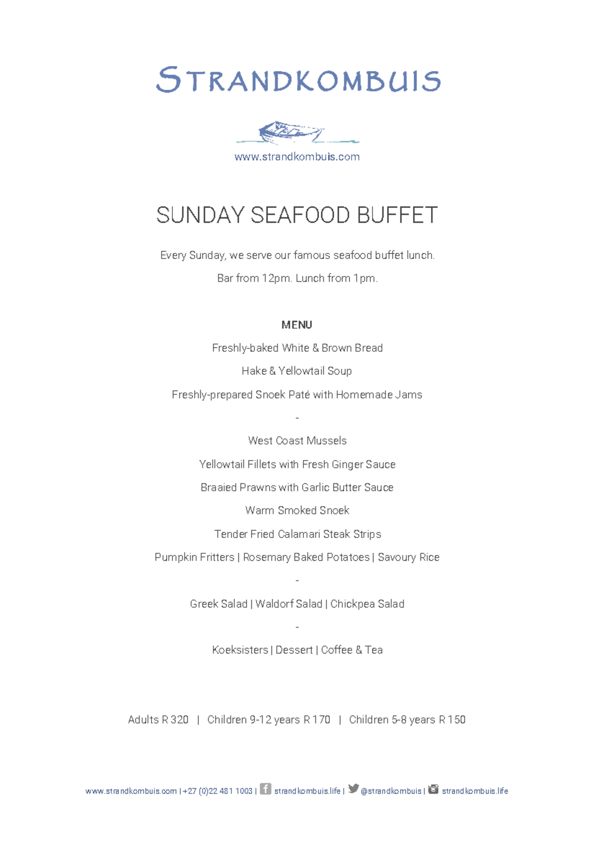 Strandkombuismenu - None - strandkombuis SUNDAY SEAFOOD BUFFET Every ...