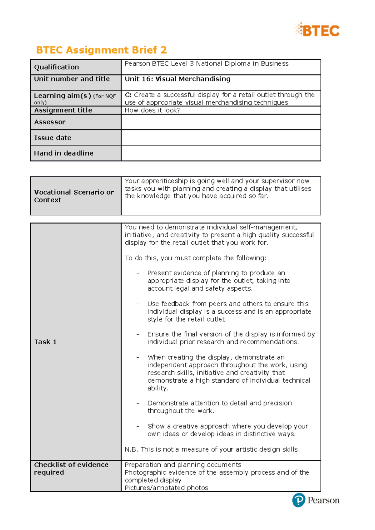 Assignment Brief 2 - jjjjjjjj - BTEC Assignment Brief 2 Qualification Pearson BTEC Level 3 ...