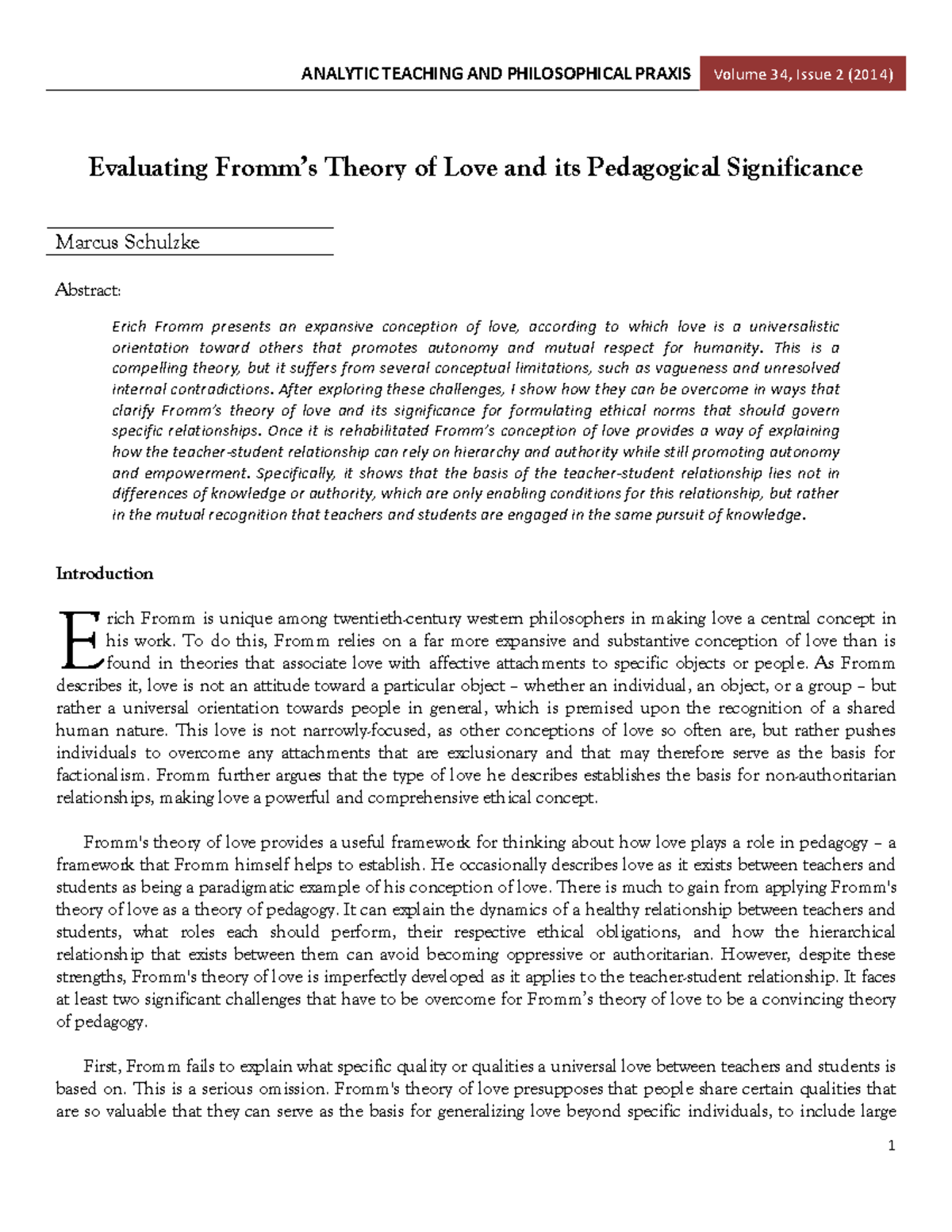 Evaluating Theory of Love - Evaluating Fromm’s Theory of Love and its ...