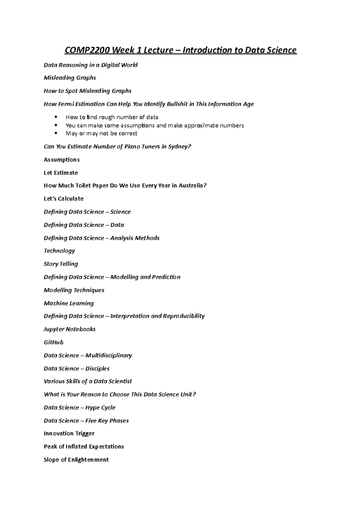 COMP2200 Week 1 - Introduction to Data Science - COMP2200 Week 1 ...