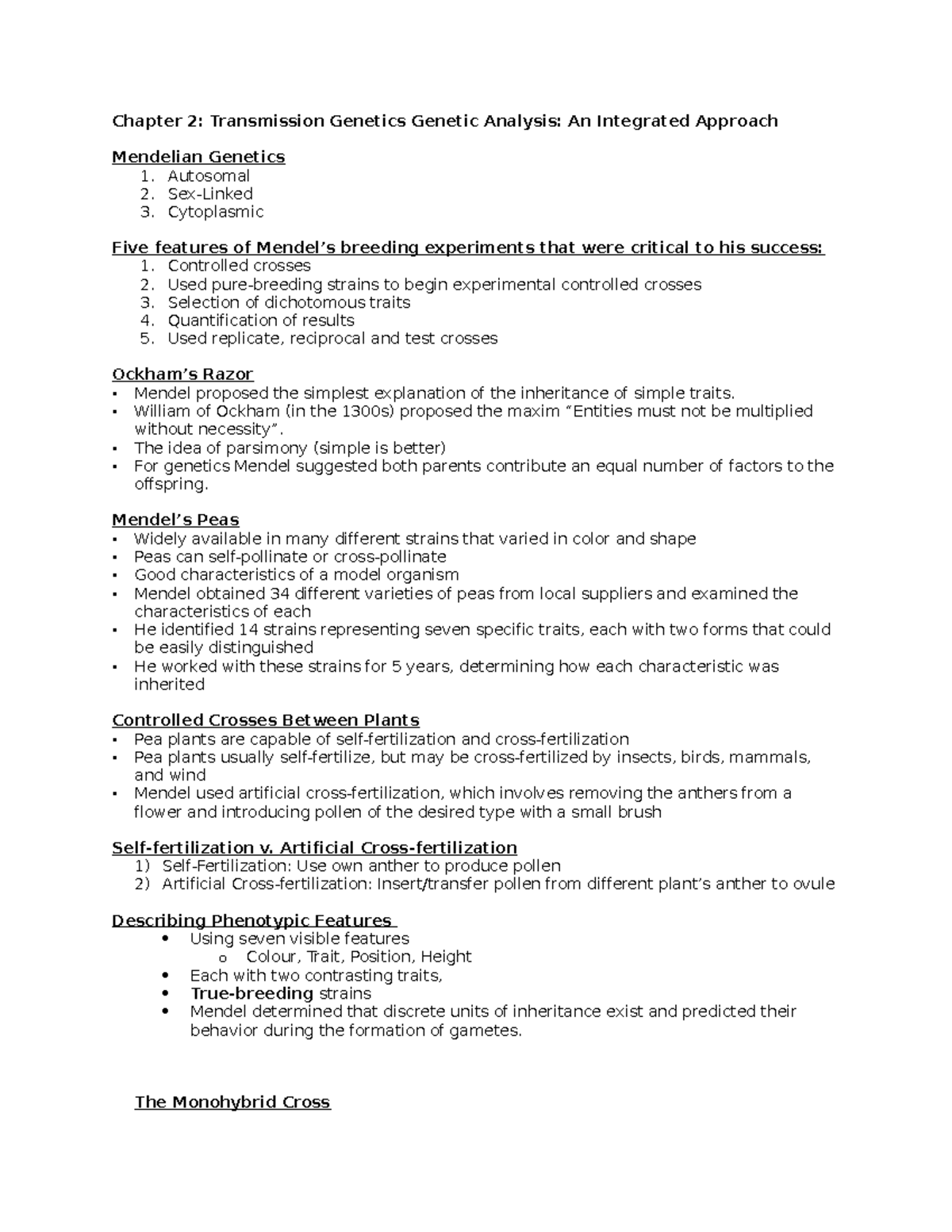 Lecture 2 Genetics - exam 2 - Chapter 2: Transmission Genetics Genetic ...