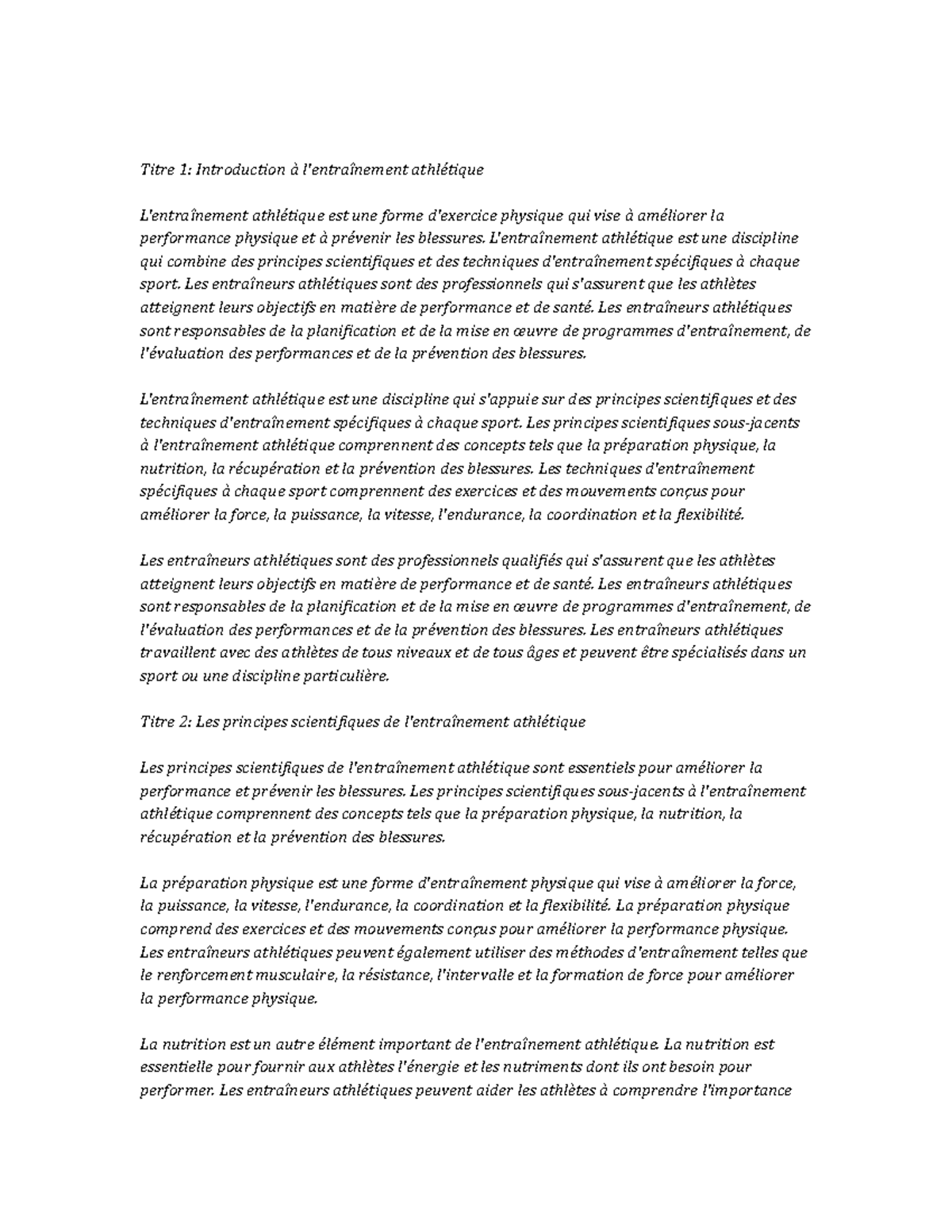 Athletic Training Study Notes - Titre 1: Introduction à l'entraînement ...