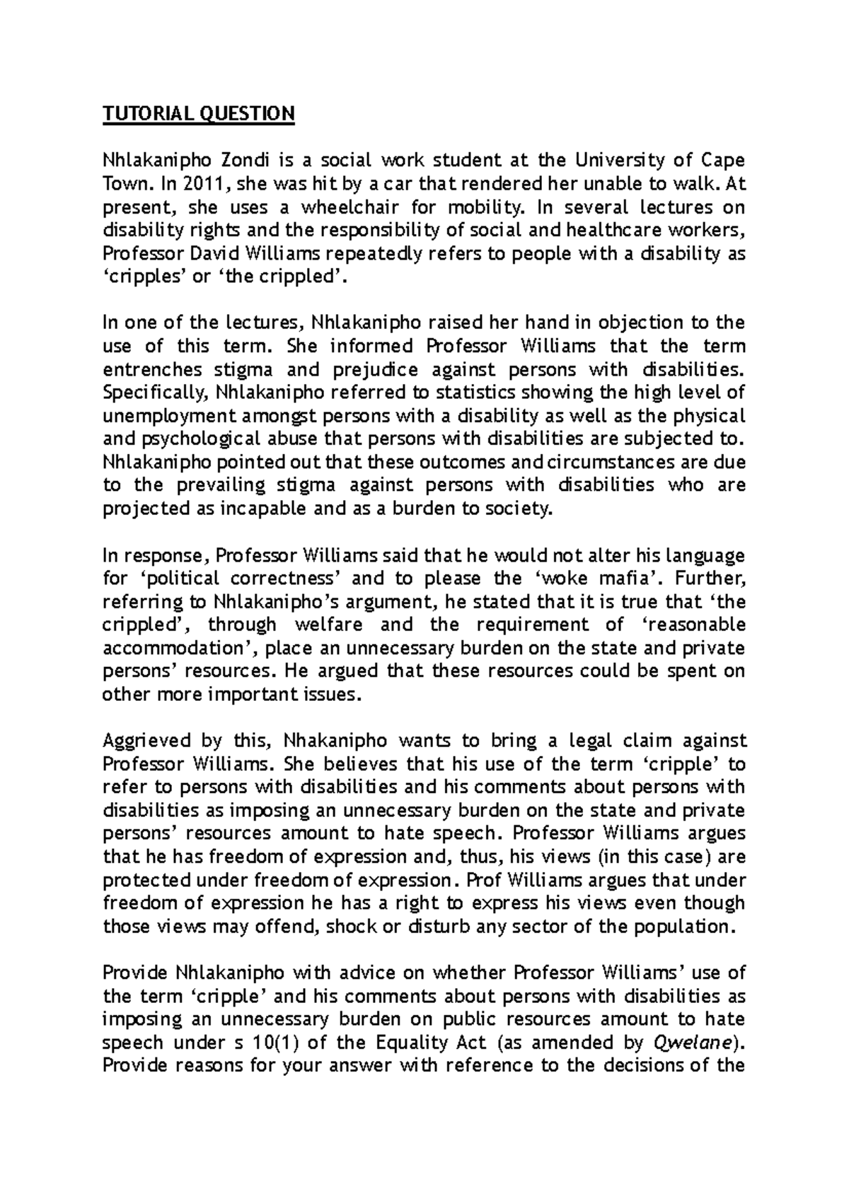 Tutorial 9 Question - notes - TUTORIAL QUESTION Nhlakanipho Zondi is a ...