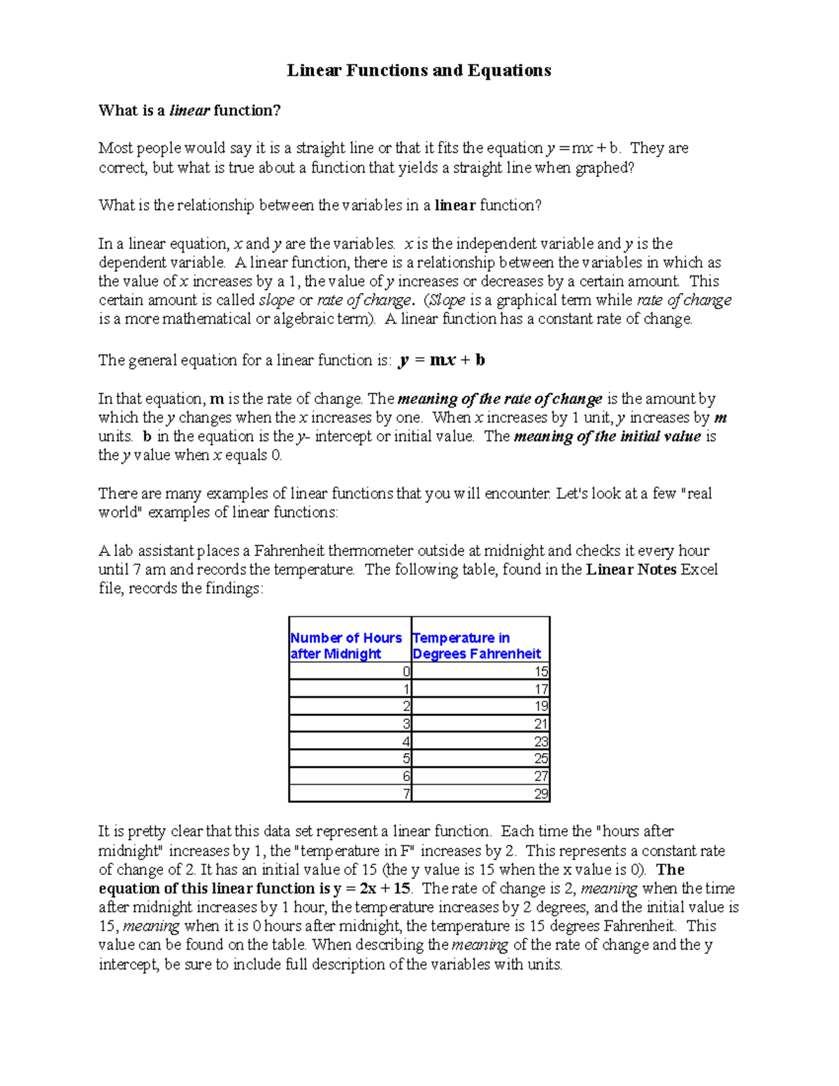 04a Linear Functions and Equations Quantitative Literacy - Linear ...