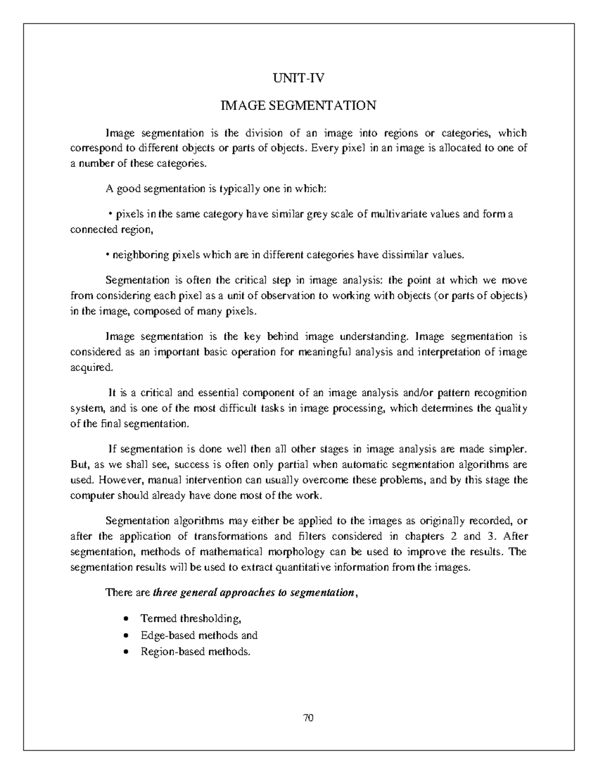Segmentation Dip Notes Unit Iv Image Segmentation Image Segmentation Is The Division Of An