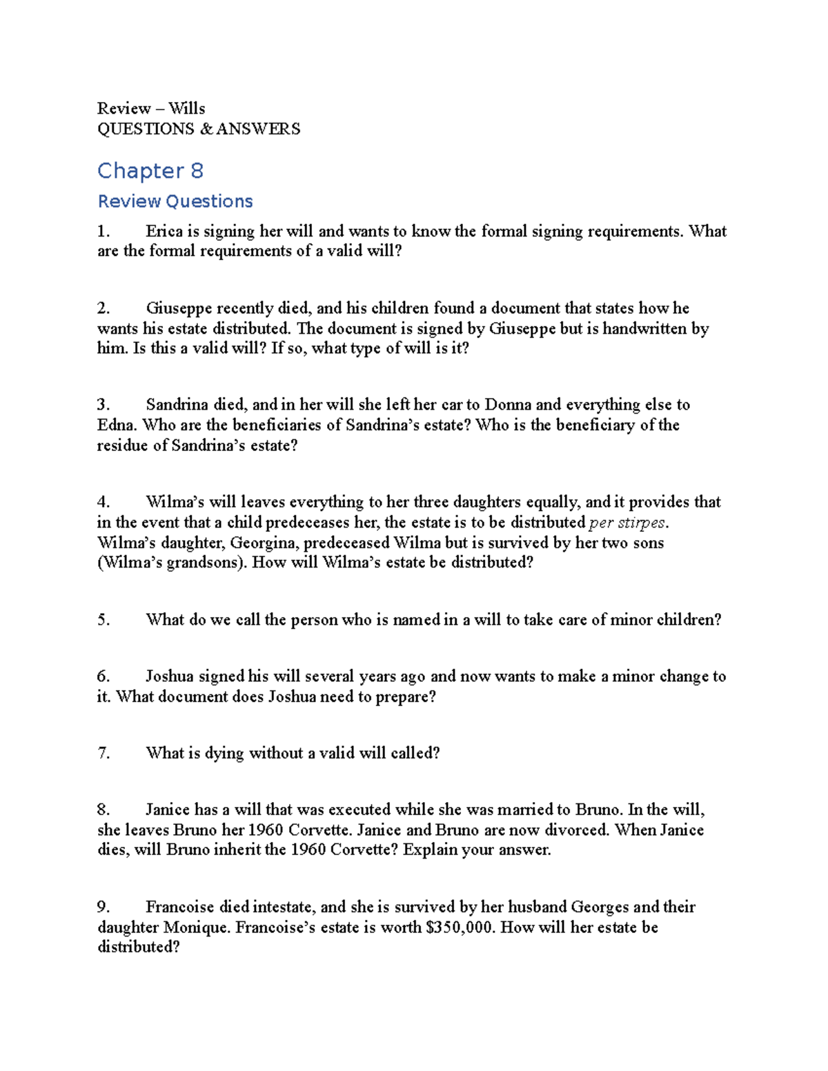 Chapter 8-Wills - textbook review Answers - Review – Wills QUESTIONS ...