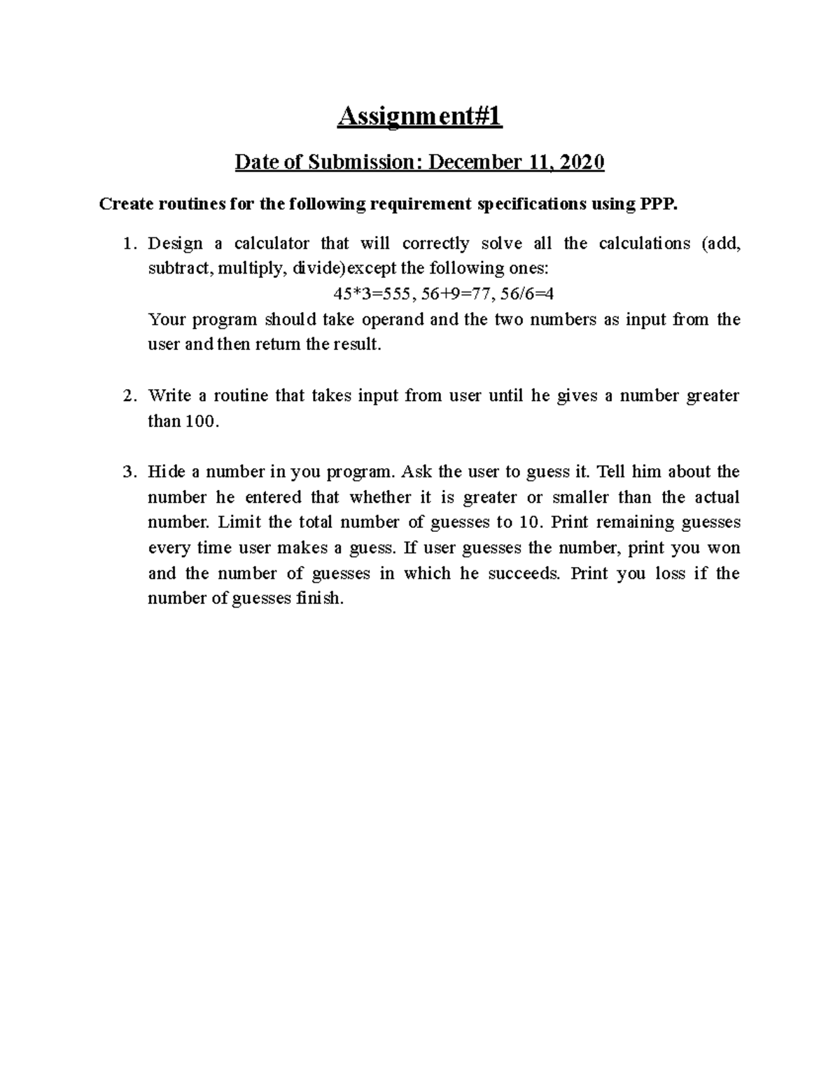 Assignment#1 - Assignment# Date of Submission: December 11, 2020 Create ...