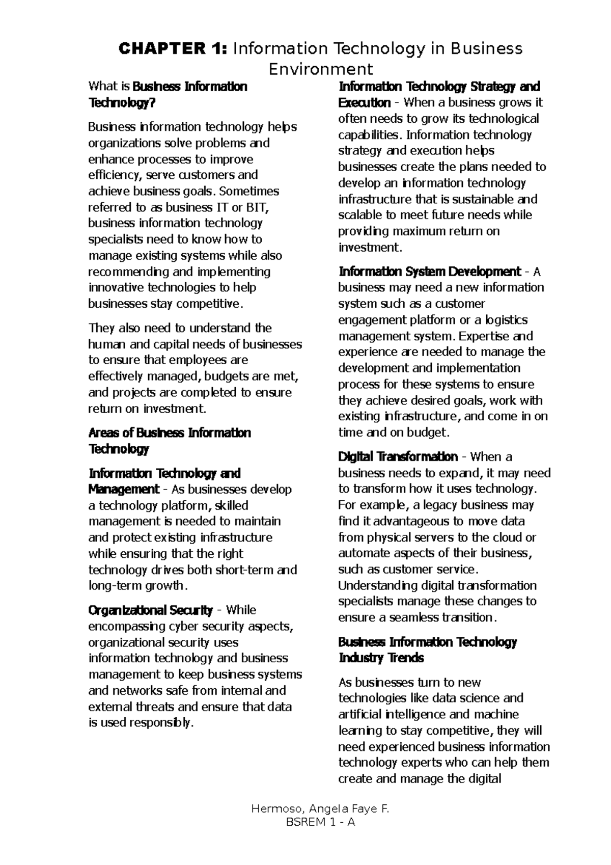 COMP 1 - Chapter 1 - CHAPTER 1: Information Technology in Business ...