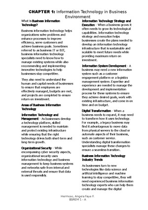 AIS chapter 1 notes - IT Application Tools in Business - DHVSU - Studocu