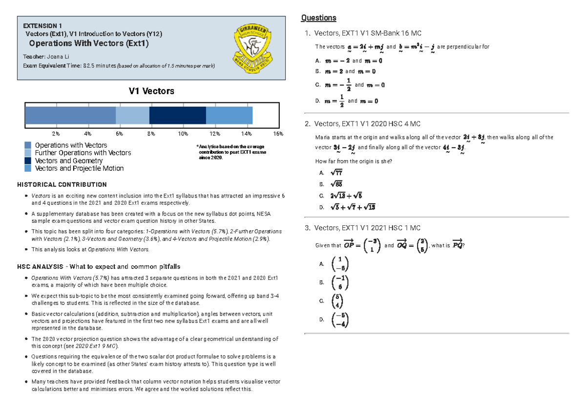 Smarter Maths 3U - Y12 Operations With Vectors - EXTENSION 1 Vectors ...