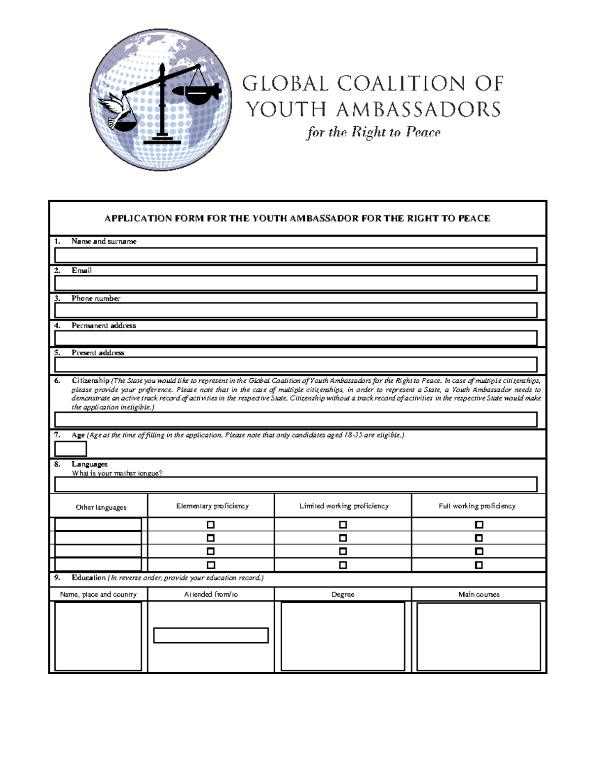 Gcya-for-the-right-to-peace application-form - APPLICATION FORM FOR THE ...
