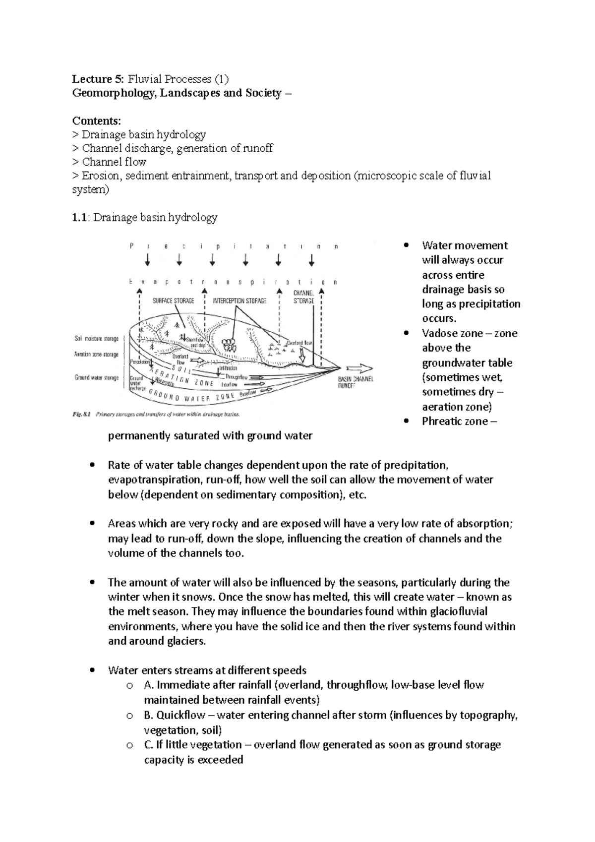 Lecture 5 - Lecture 5: Fluvial Processes (1) Geomorphology, Landscapes ...