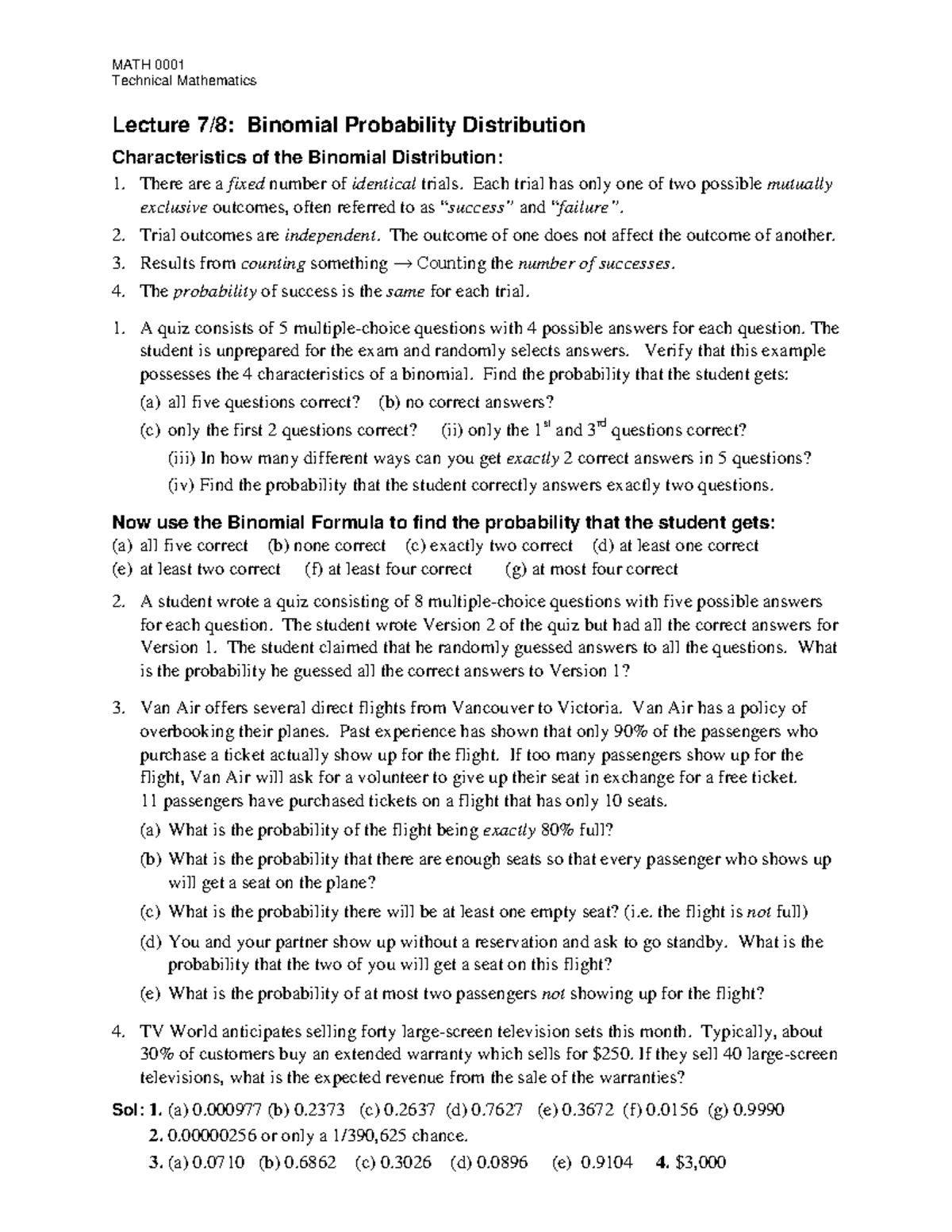 Lecture 7-8-Tech Math - Technical Mathematics Lecture 7 /8: Binomial ...