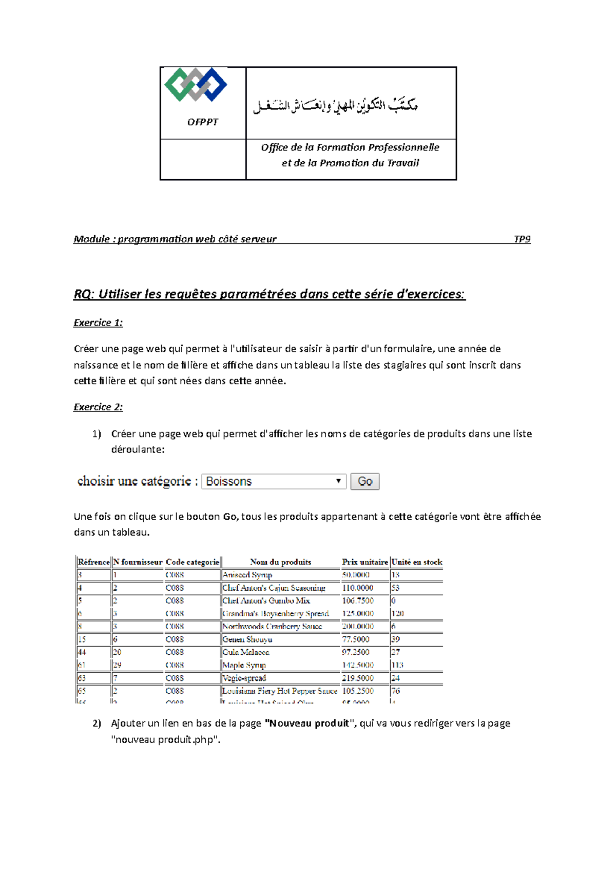 Tp 9 Php Des Exercices Pour Faire Entrainer Module Programmation Web Côté Serveur Tp Rq