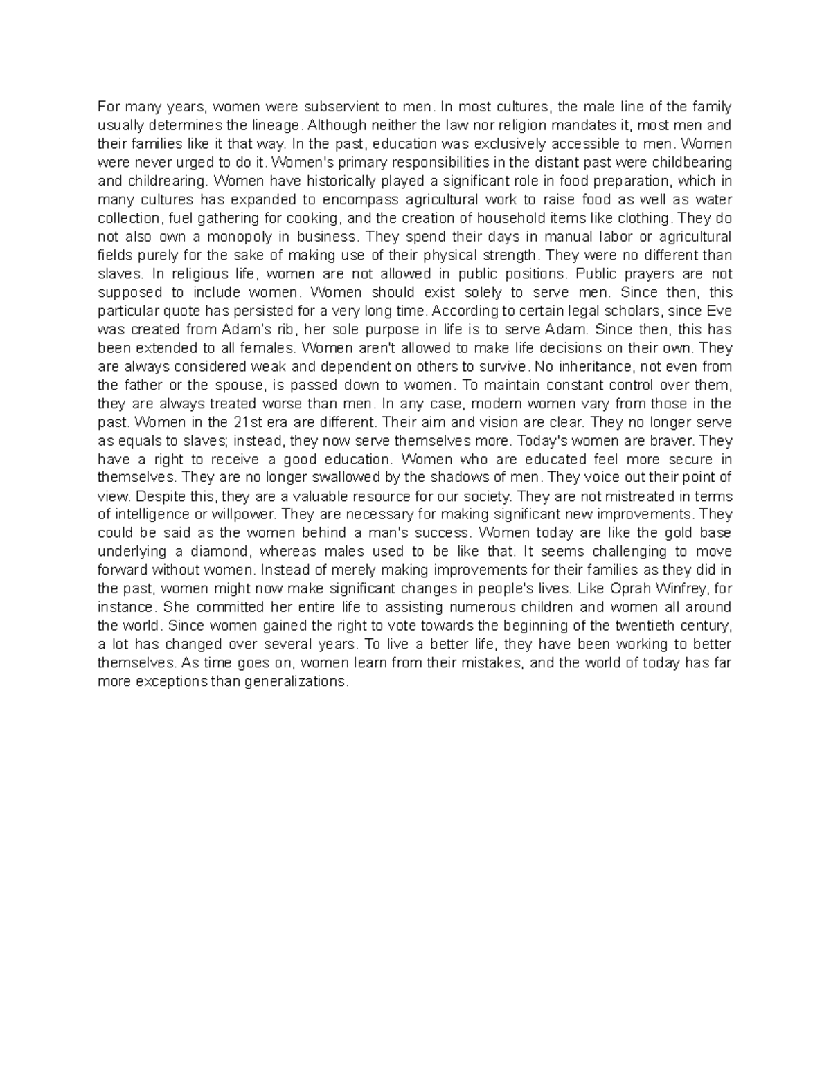 Now and then - women now and then - For many years, women were ...