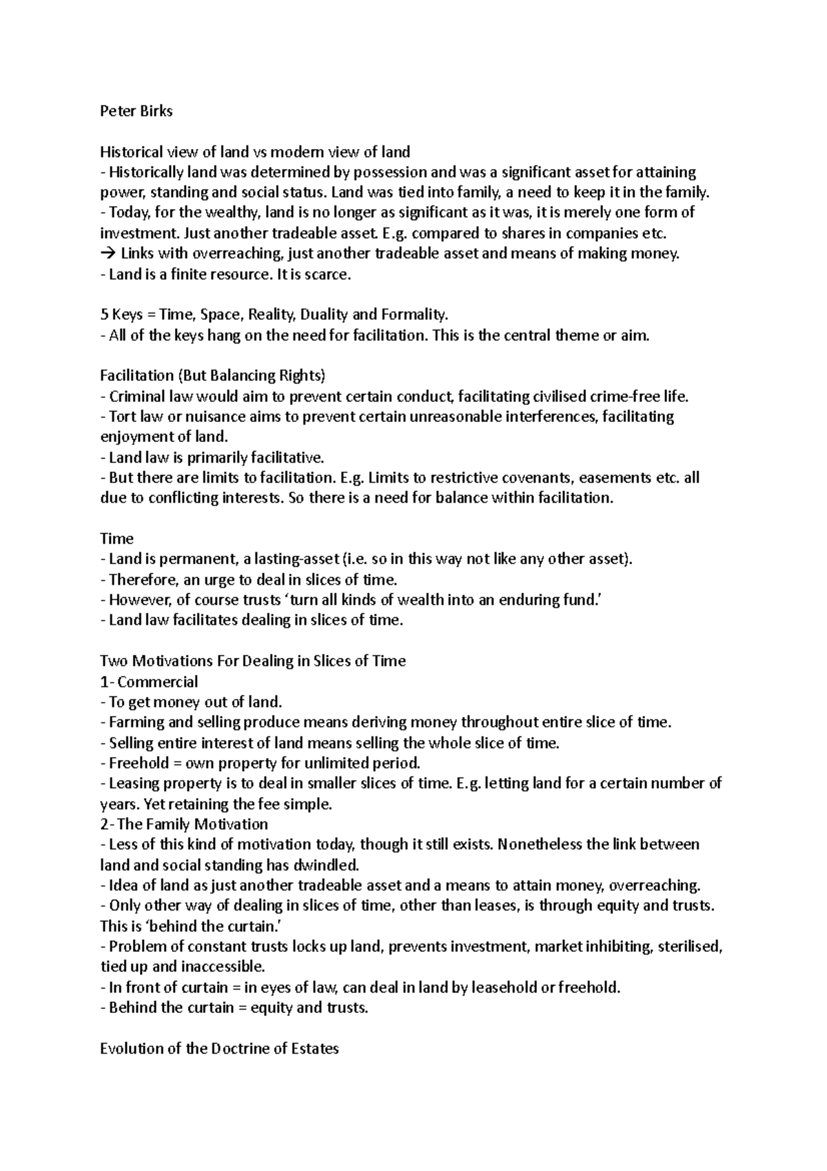 Peter Birks land law revision - Peter Birks Historical view of land vs ...