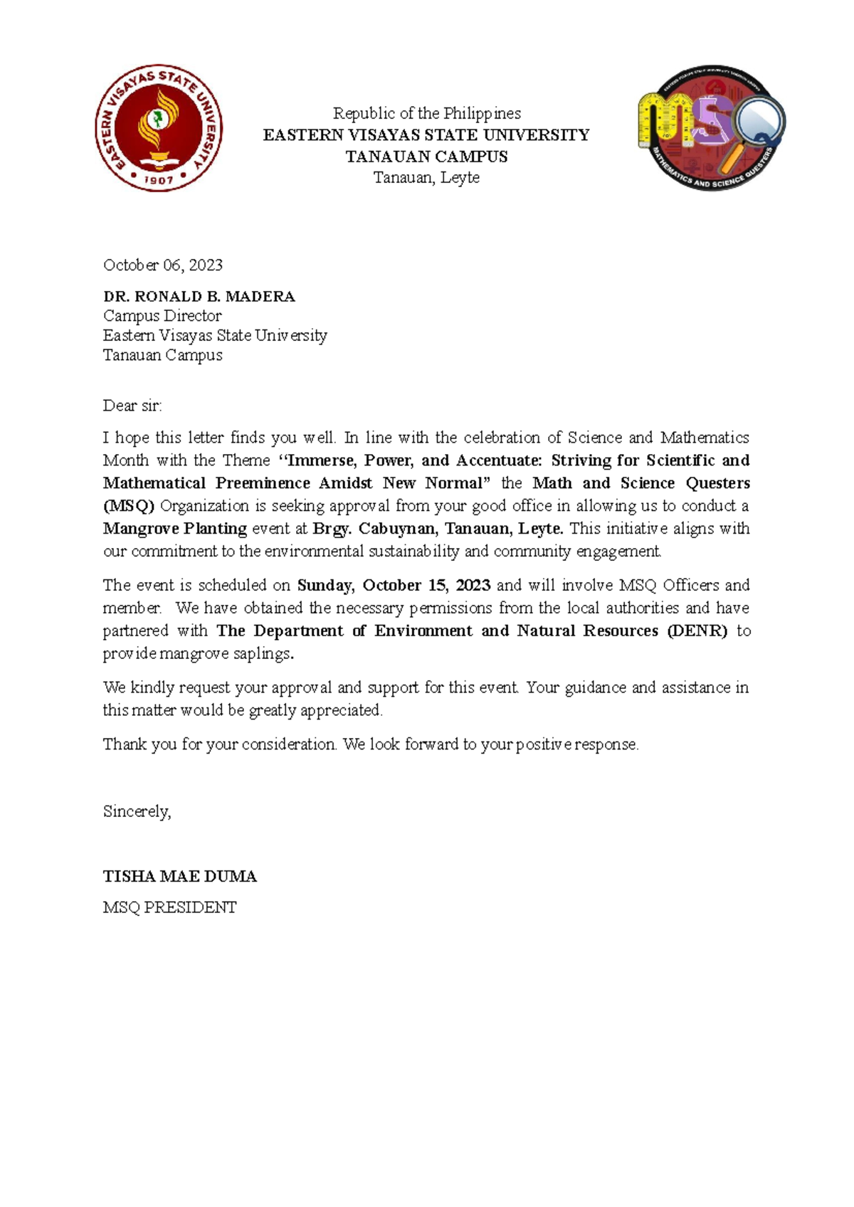 Approval Letter - N/A - Republic of the Philippines EASTERN VISAYAS ...