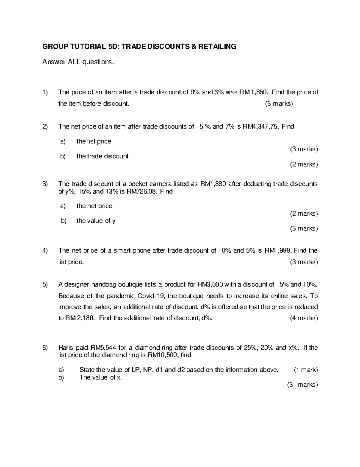 Group Tutorial 5D Trade Discounts - GROUP TUTORIAL 5D: TRADE DISCOUNTS ...