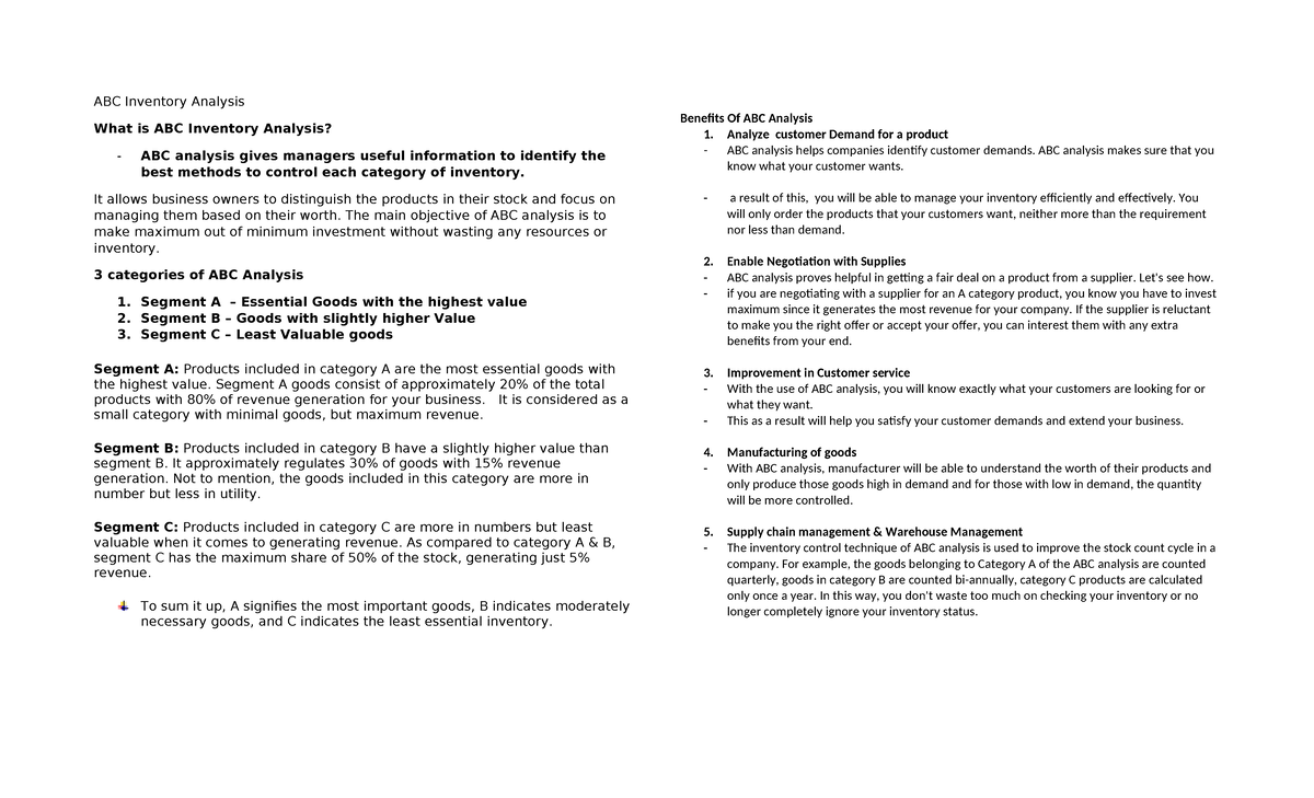ABC Inventory Analysis Report - ABC Inventory Analysis What is ABC ...