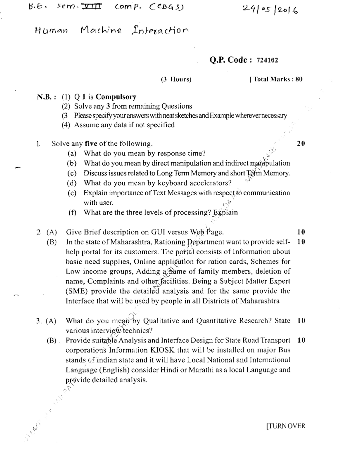 BE-Comps SEM8 HMI MAY16 - Computer Engineering - Studocu