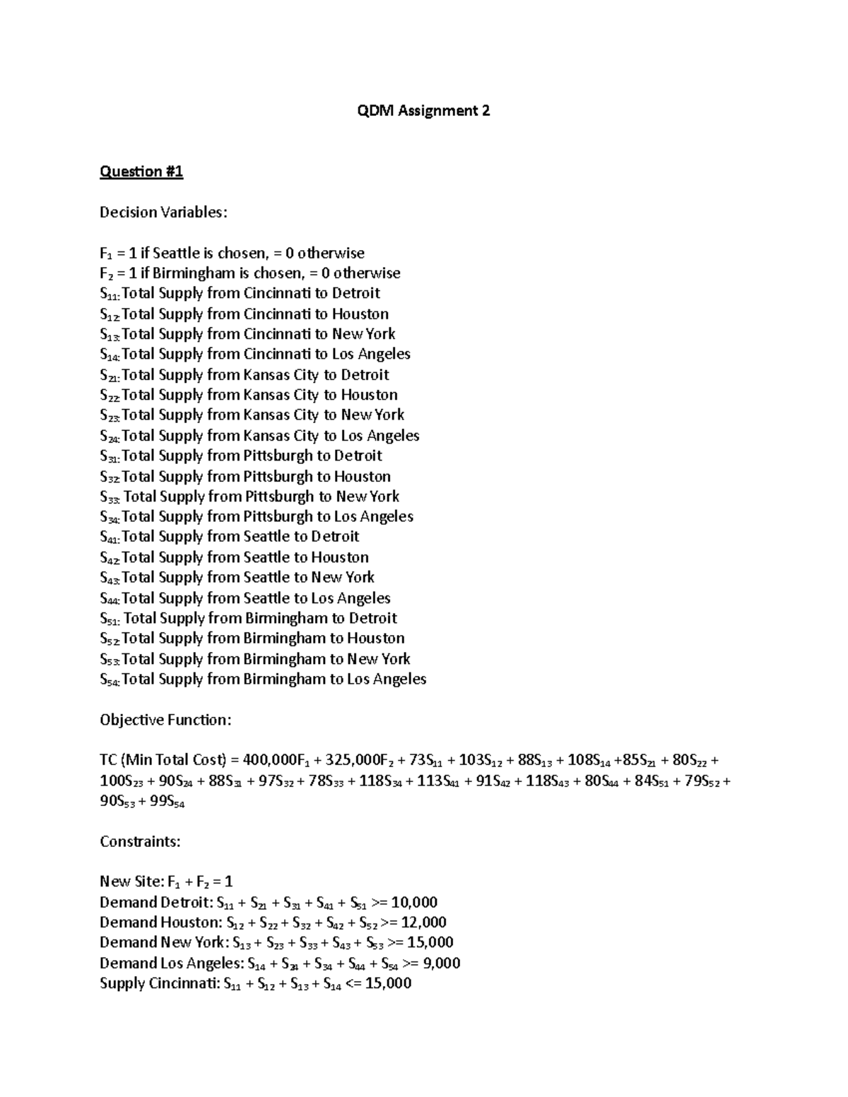 QDM assignment 2 webdoc - QDM Assignment 2 Question #1 Decision ...