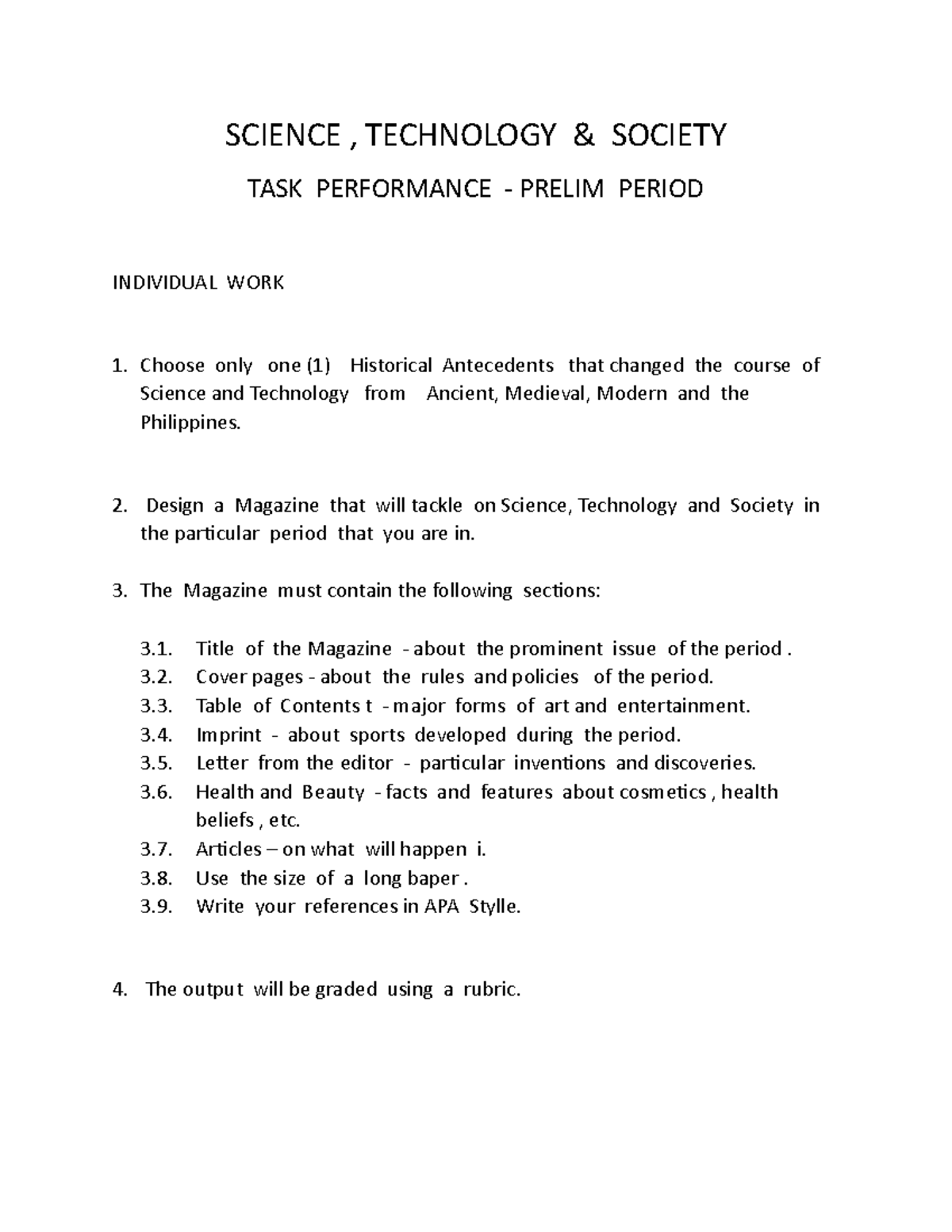 TASK Performance - Science Technology Soc - SCIENCE , TECHNOLOGY ...