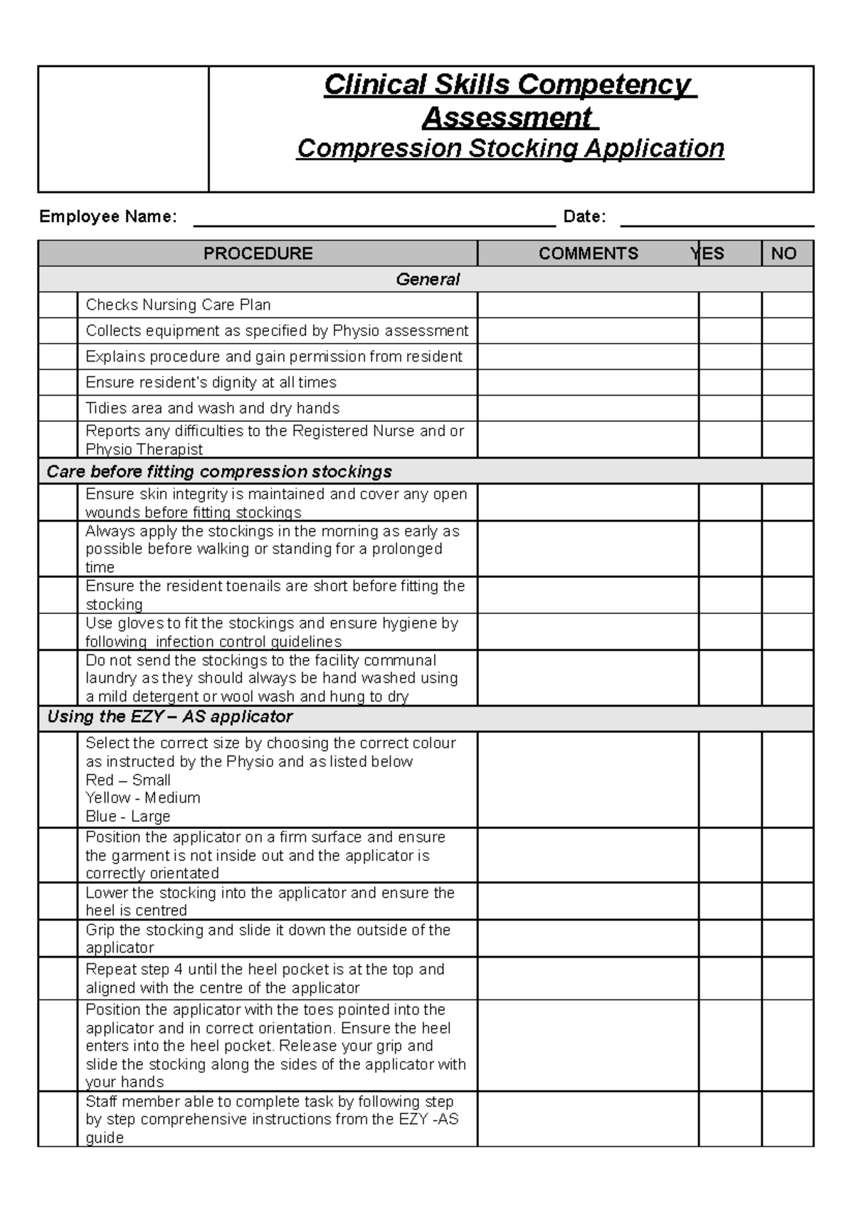 Competency Clinical Skills - Compression stocking application ...