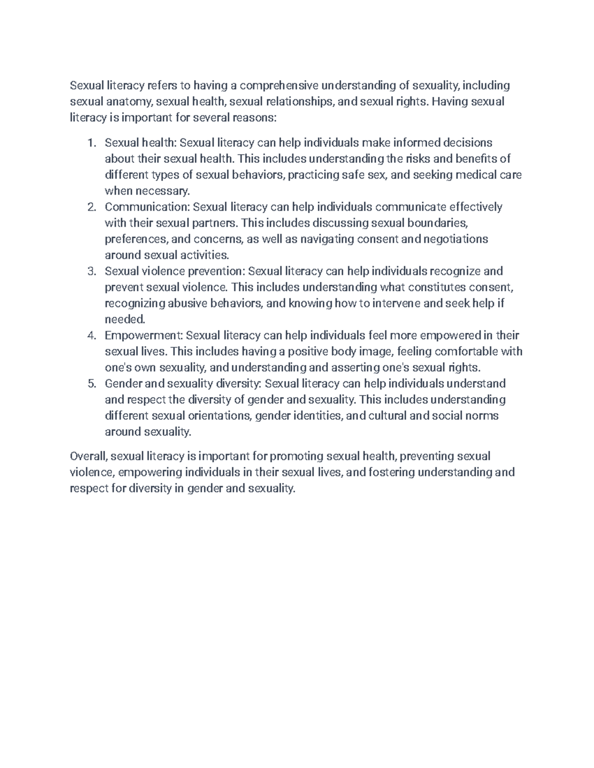 The Need for Sexual Literacy - Sexual literacy refers to having a ...