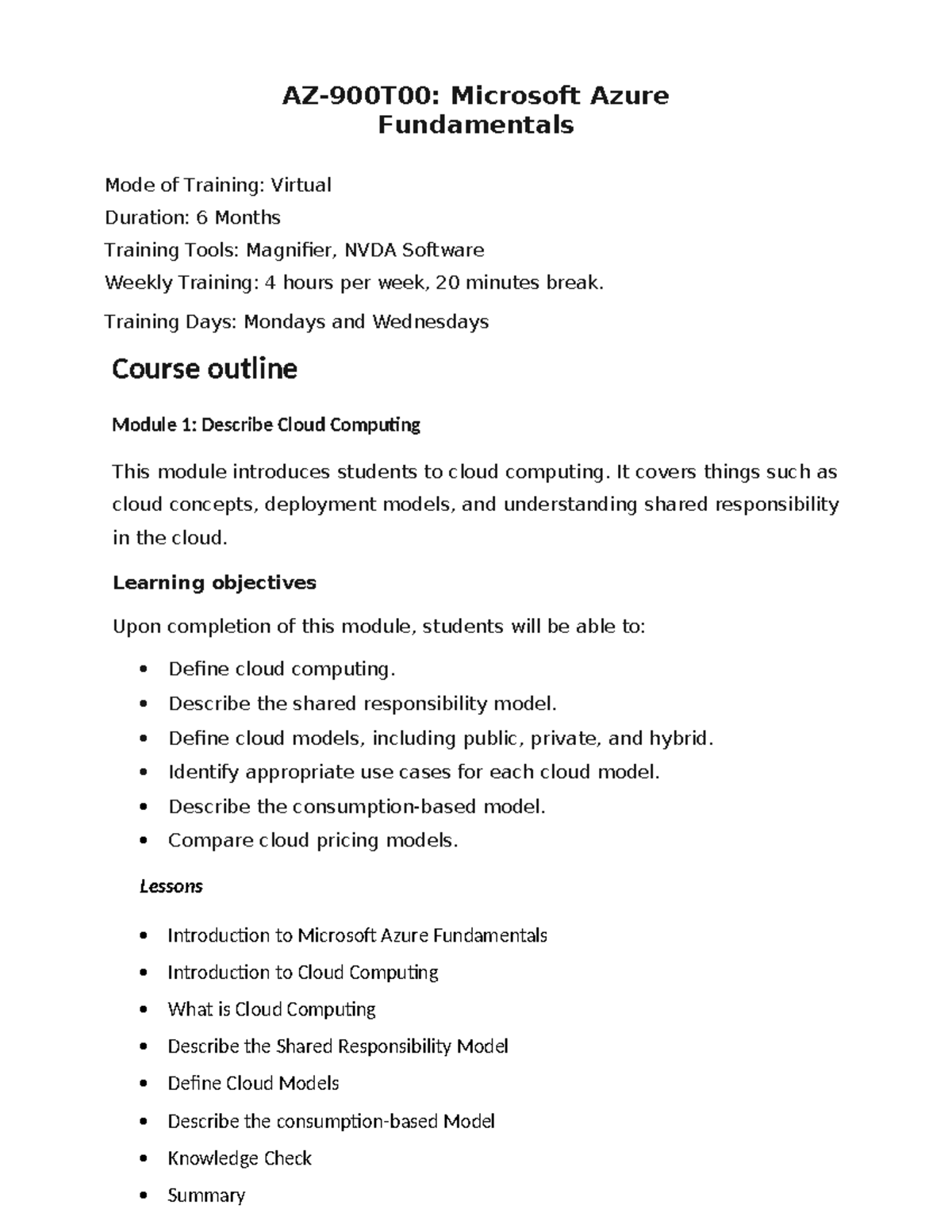 AZ-900 Curriculum - AZ-900T00: Microsoft Azure Fundamentals Mode of ...