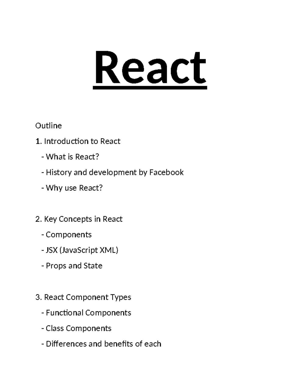 React - plant - React Outline Introduction to React What is React ...